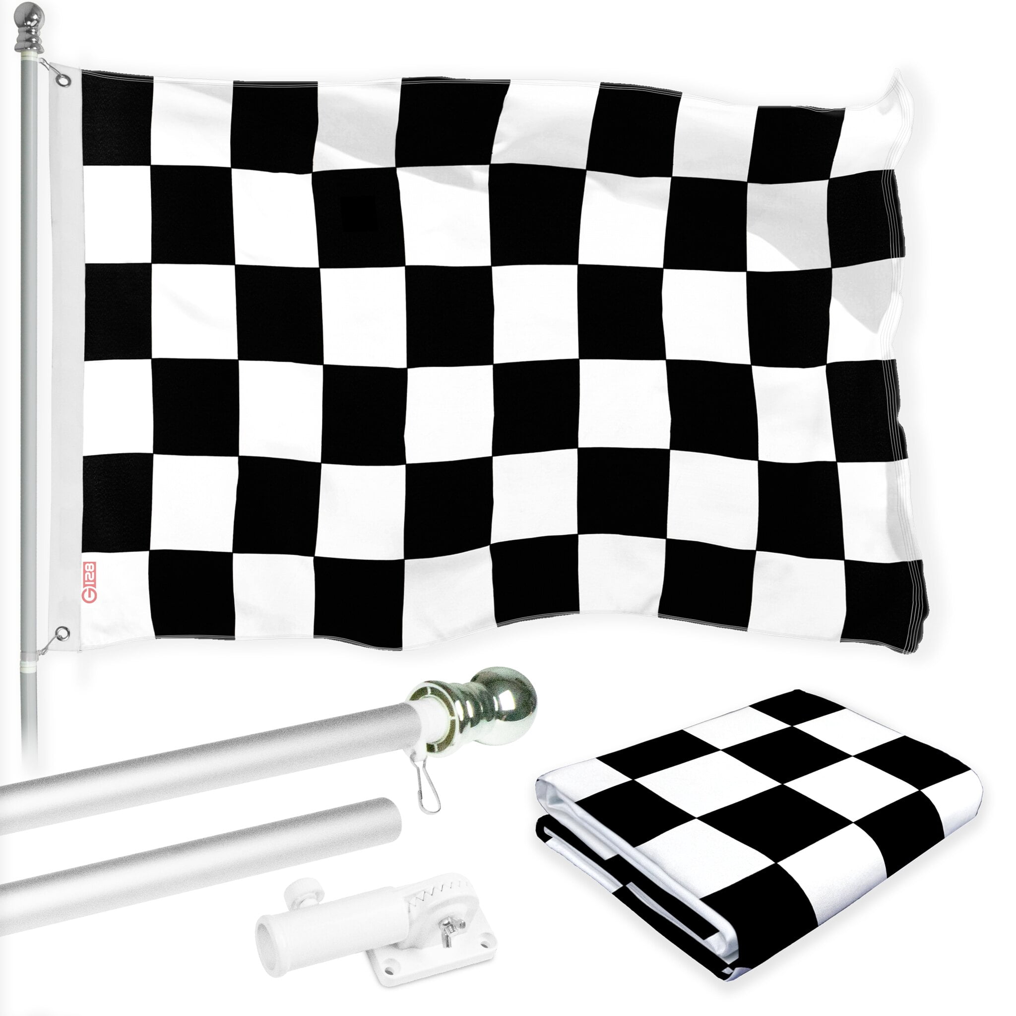 G128 Combo Pack: 6 Ft Tangle Free Spinning Flagpole (Silver ...