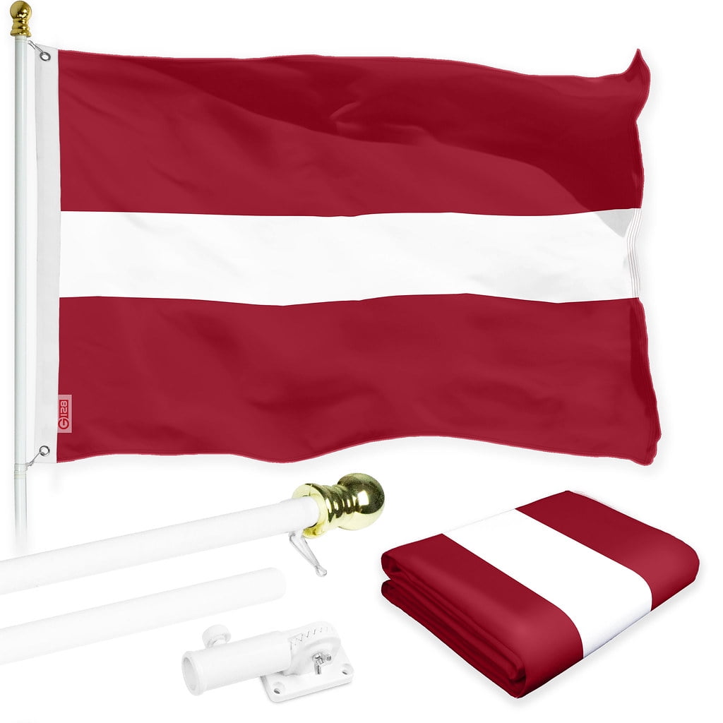 G128 Combo Pack: 6 Ft Tangle Free Spinning Flagpole (White) & Latvia ...