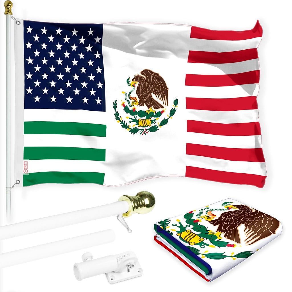 G128 Combo Pack: 6 Ft Tangle Free Spinning Flagpole (White) & Mexico ...
