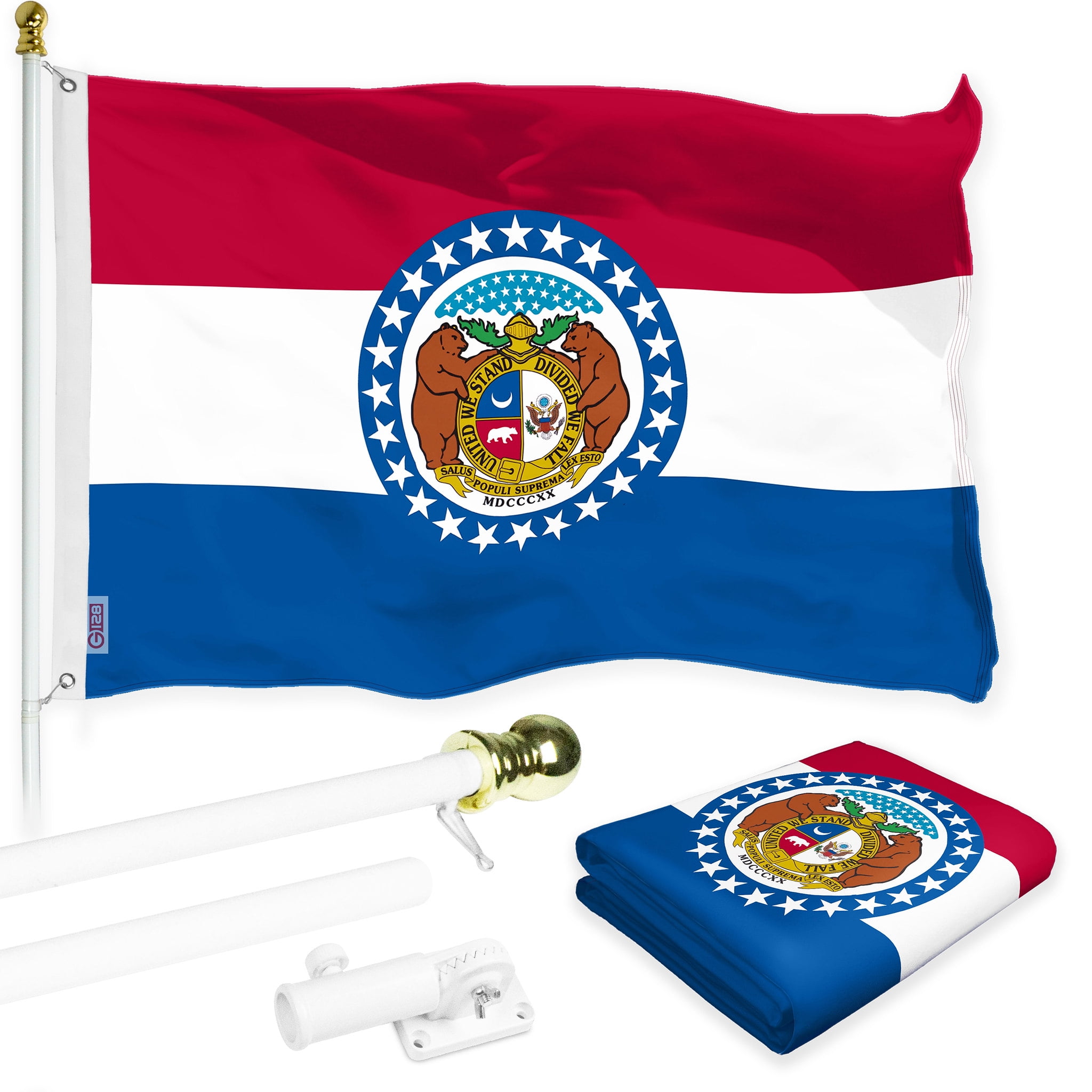 G128 Combo Pack: 6 Ft Tangle Free Spinning Flagpole (White) & Missouri ...