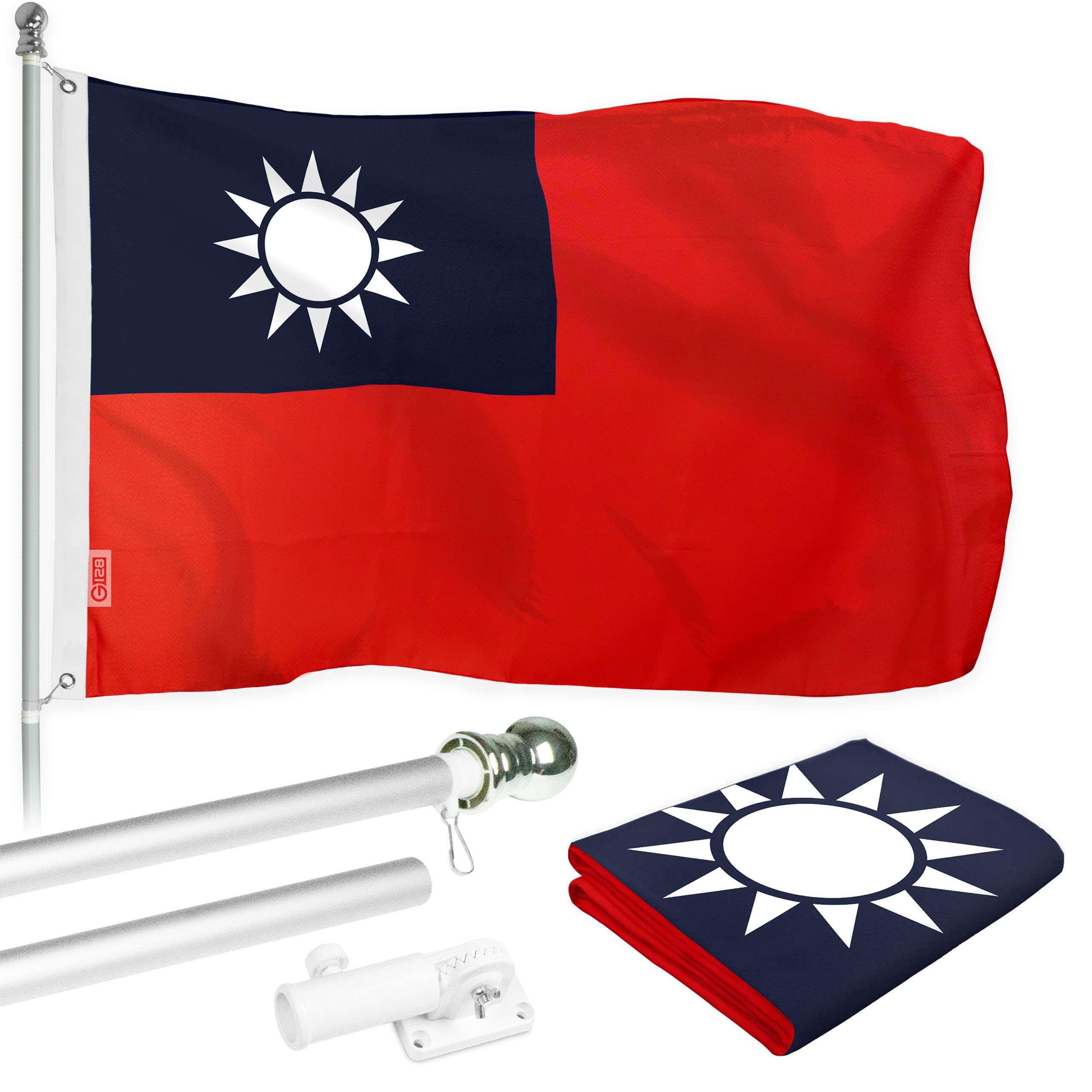 G128 Combo Pack: 6 Ft Twist Free Aluminum Spinning Flagpole (Silver ...