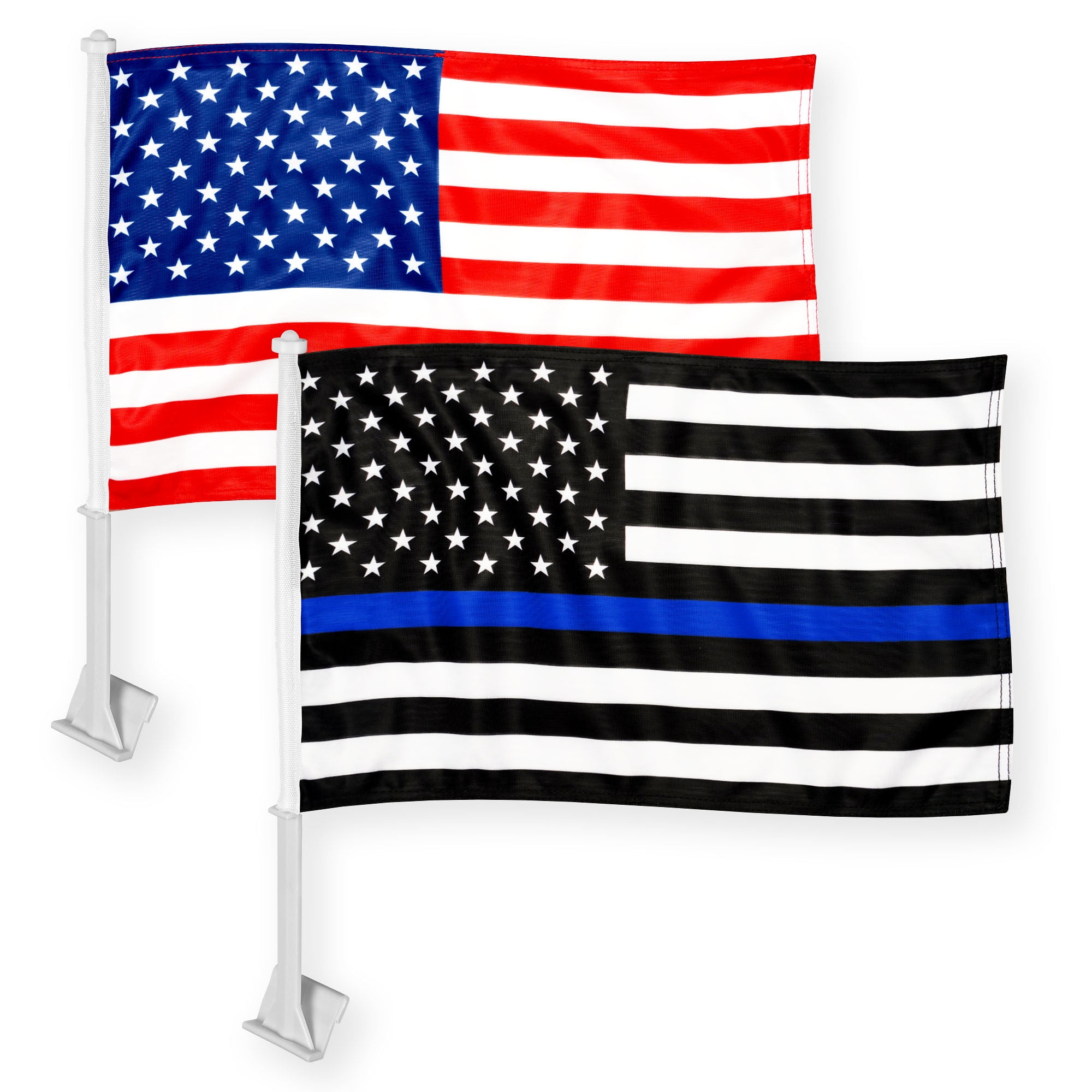 G128 Combo Pack: American USA Car Flag & Thin Blue Line Car Flag 11x17 ...