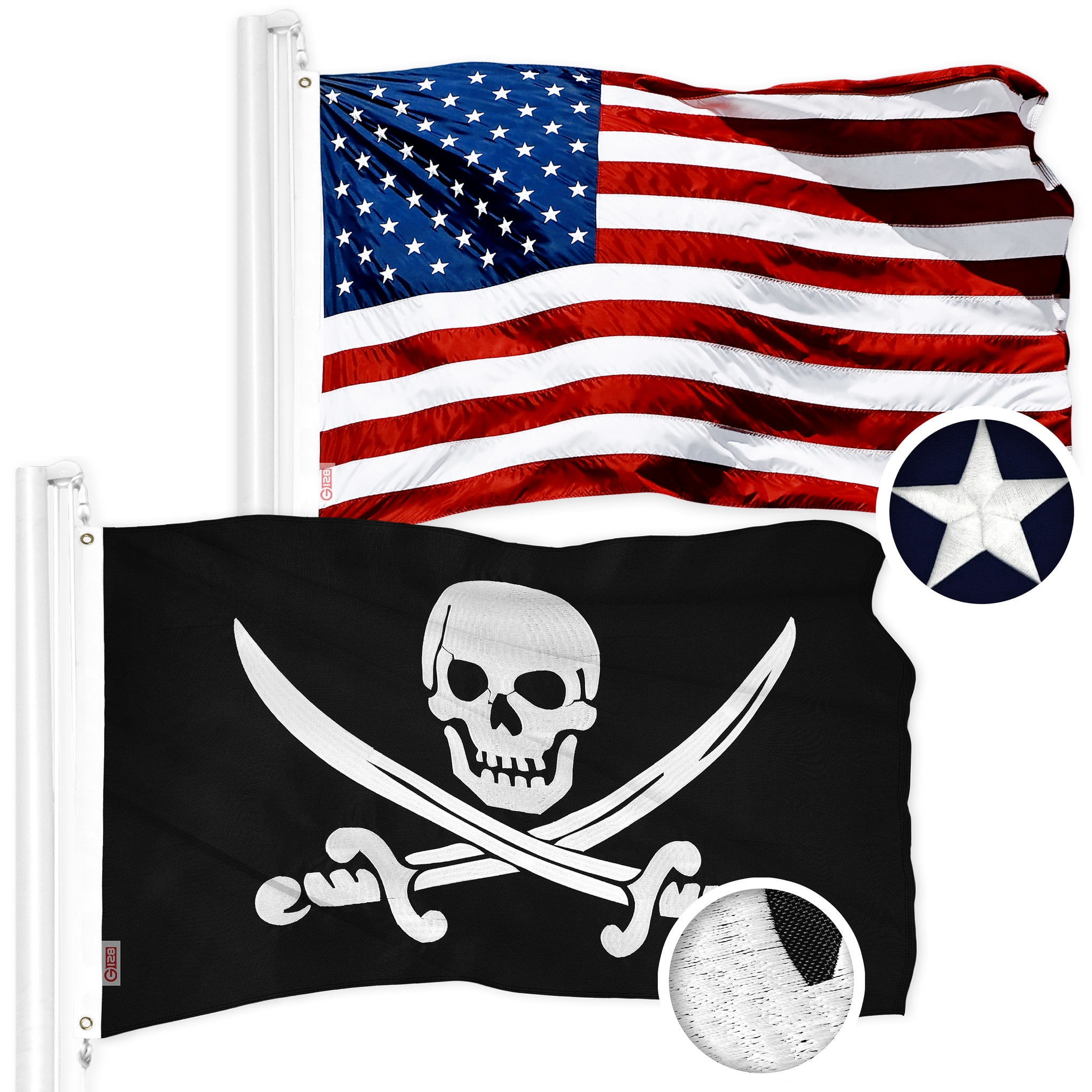G128 Combo Pack: American USA Flag 16x24 In & Pirate Jolly Roger Swords ...
