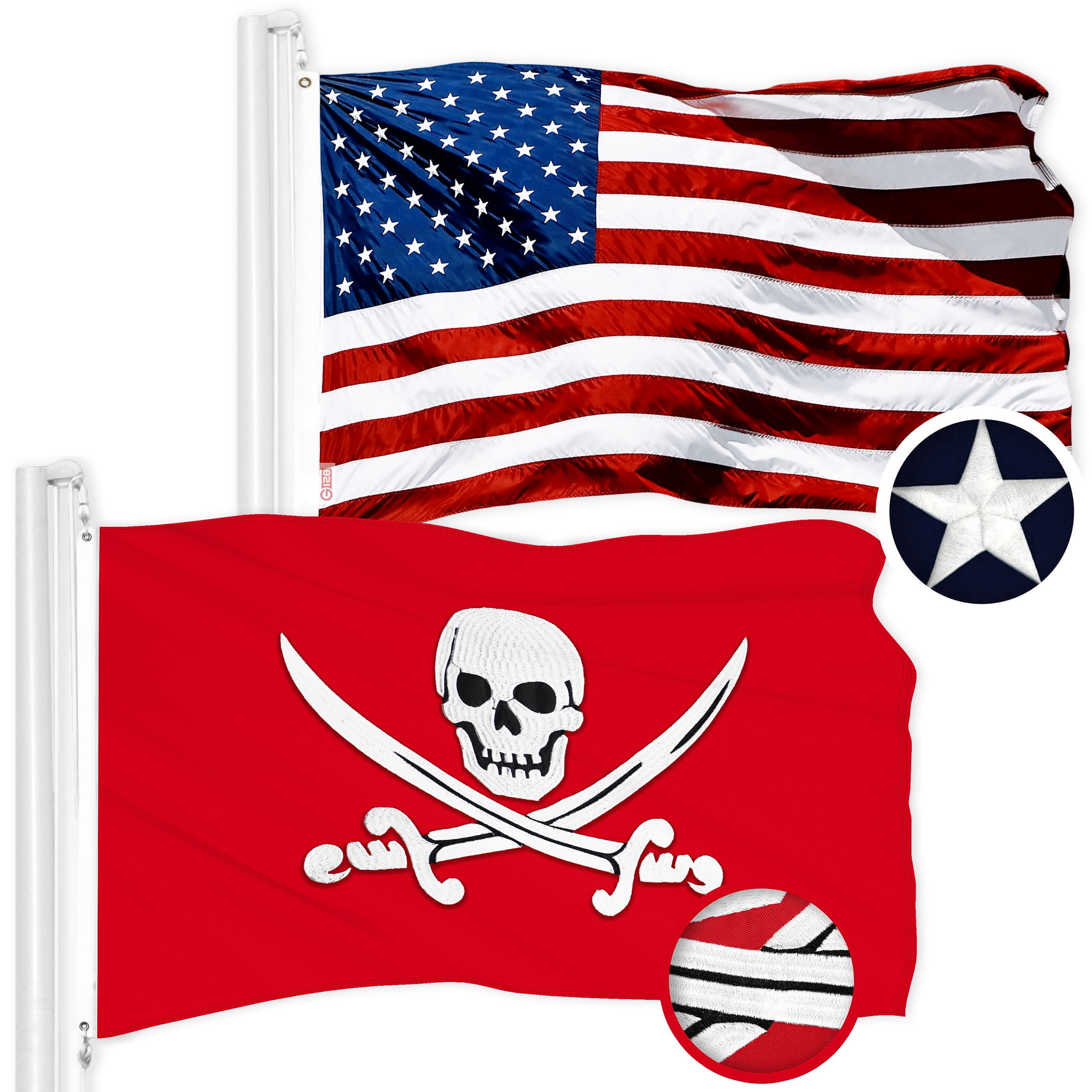 G128 Combo Pack: American USA Flag 1x1.5 Ft & Pirate Jolly Roger Swords ...