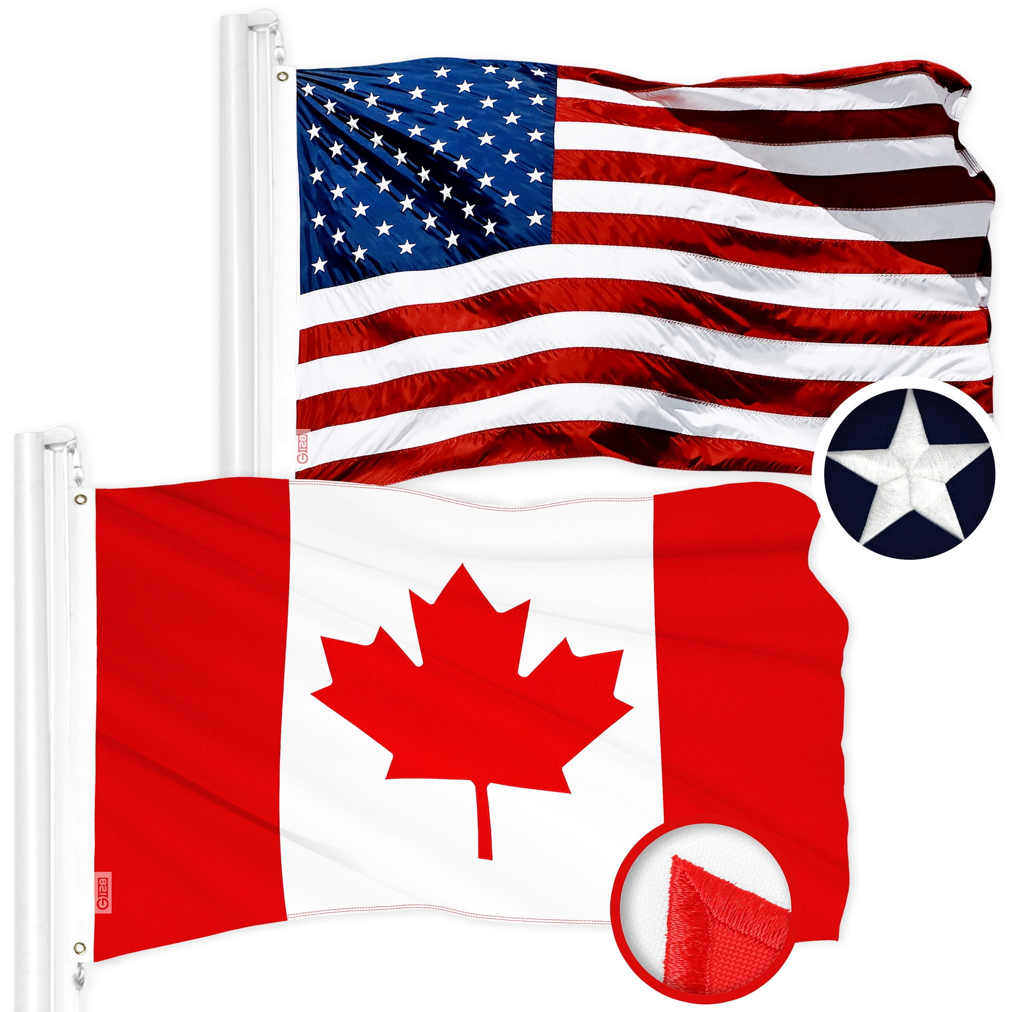 G128 Combo Pack: American USA Flag 2.5x4 Ft & Canada Canadian Flag 2 ...