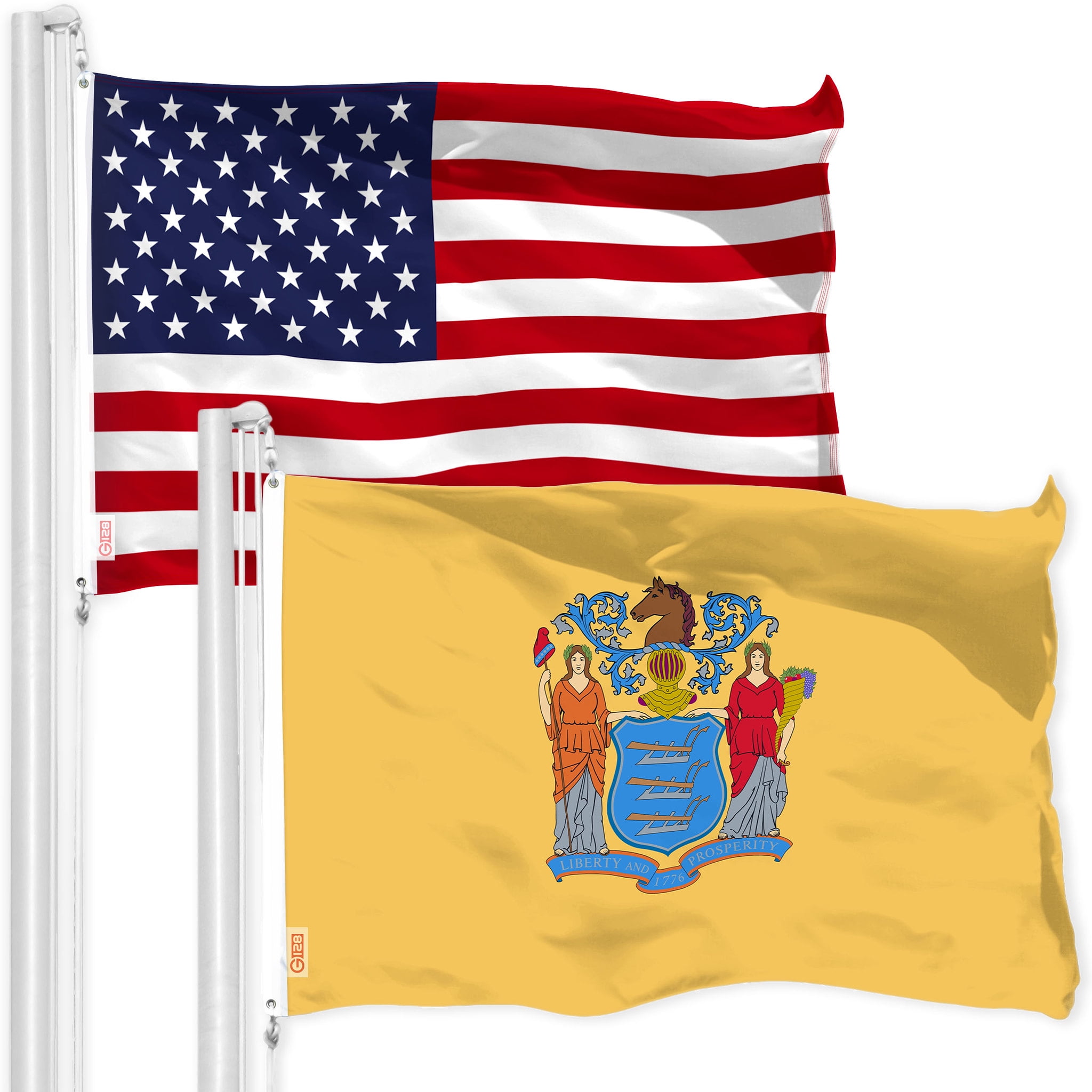 G128 Combo Pack: American USA Flag 3x5 Ft 150D & New Jersey NJ State ...