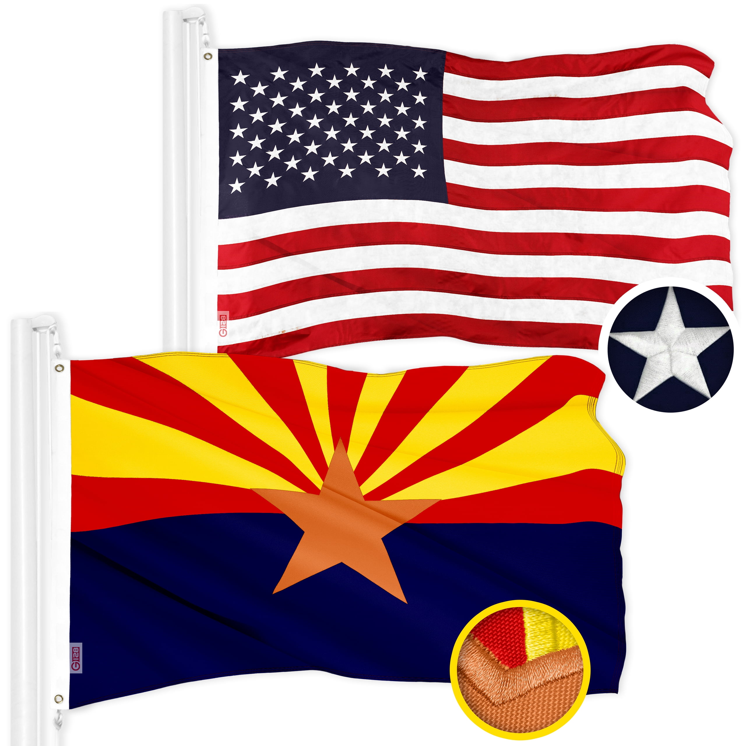 G128 Combo Pack: American USA Flag 3x5 Ft & Arizona AZ State Flag 3x5 ...