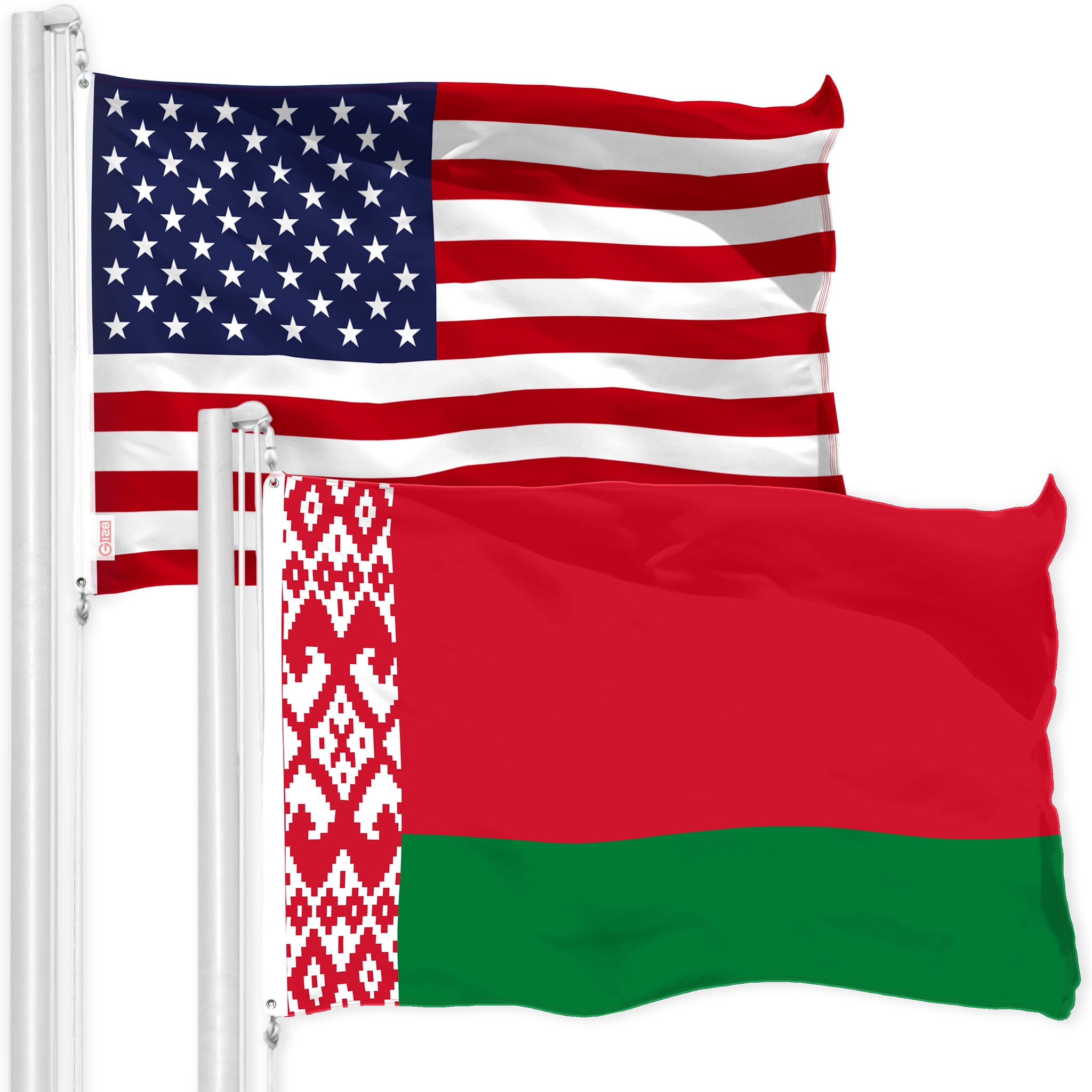 G128 Combo Pack: American USA Flag 3x5 Ft & Belarus Belarusian Flag 3x5 ...