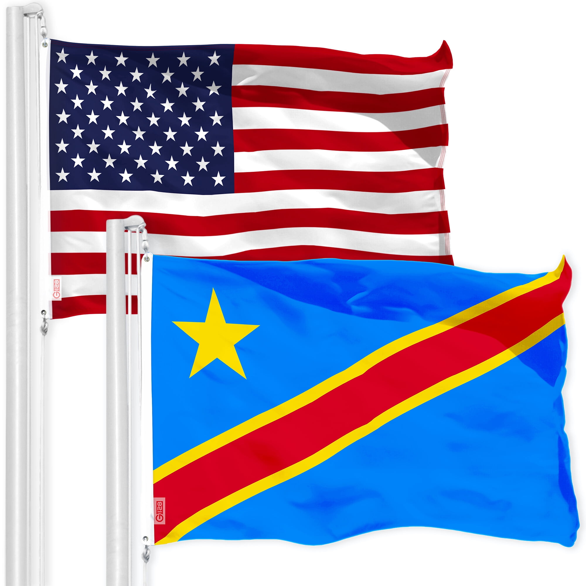 G128 Combo Pack: American USA Flag 3x5 Ft & DR Congo Flag 3x5 Ft, Both ...