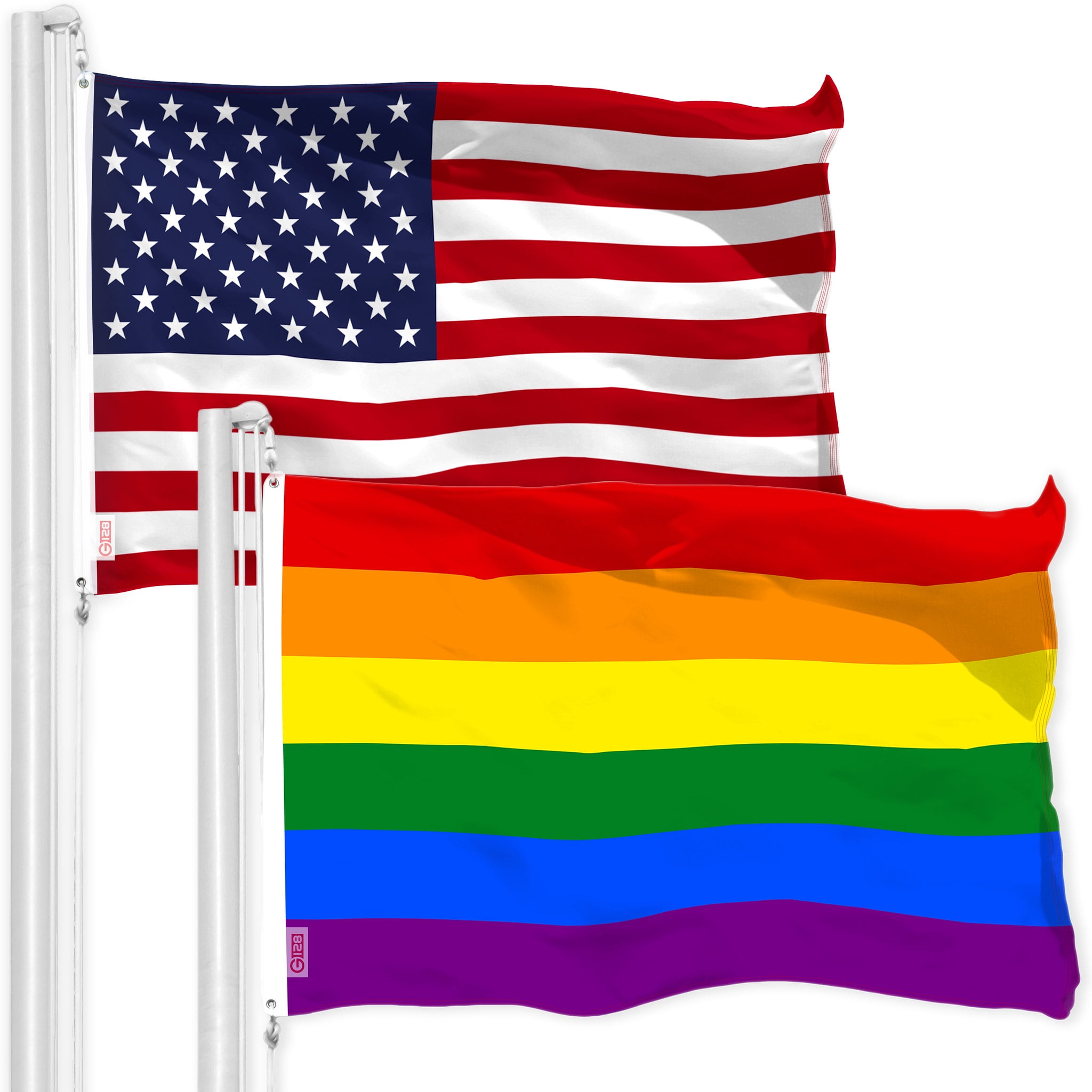 G128 Combo Pack: American USA Flag 3x5 Ft & LGBT Rainbow Pride Flag 3x5 ...