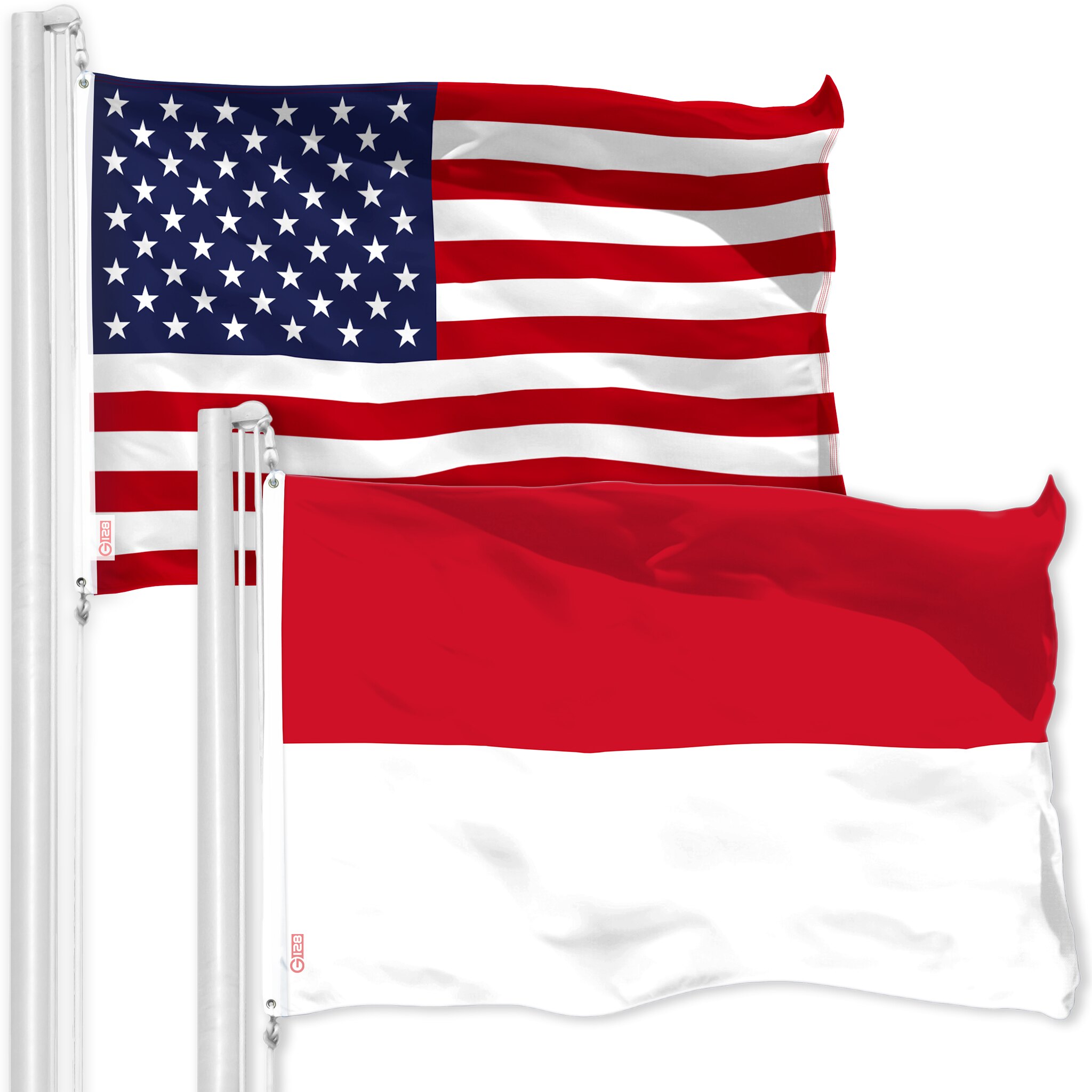 G128 Combo Pack: American USA Flag 3x5 Ft & Monaco Monégasque Flag 3x5 ...