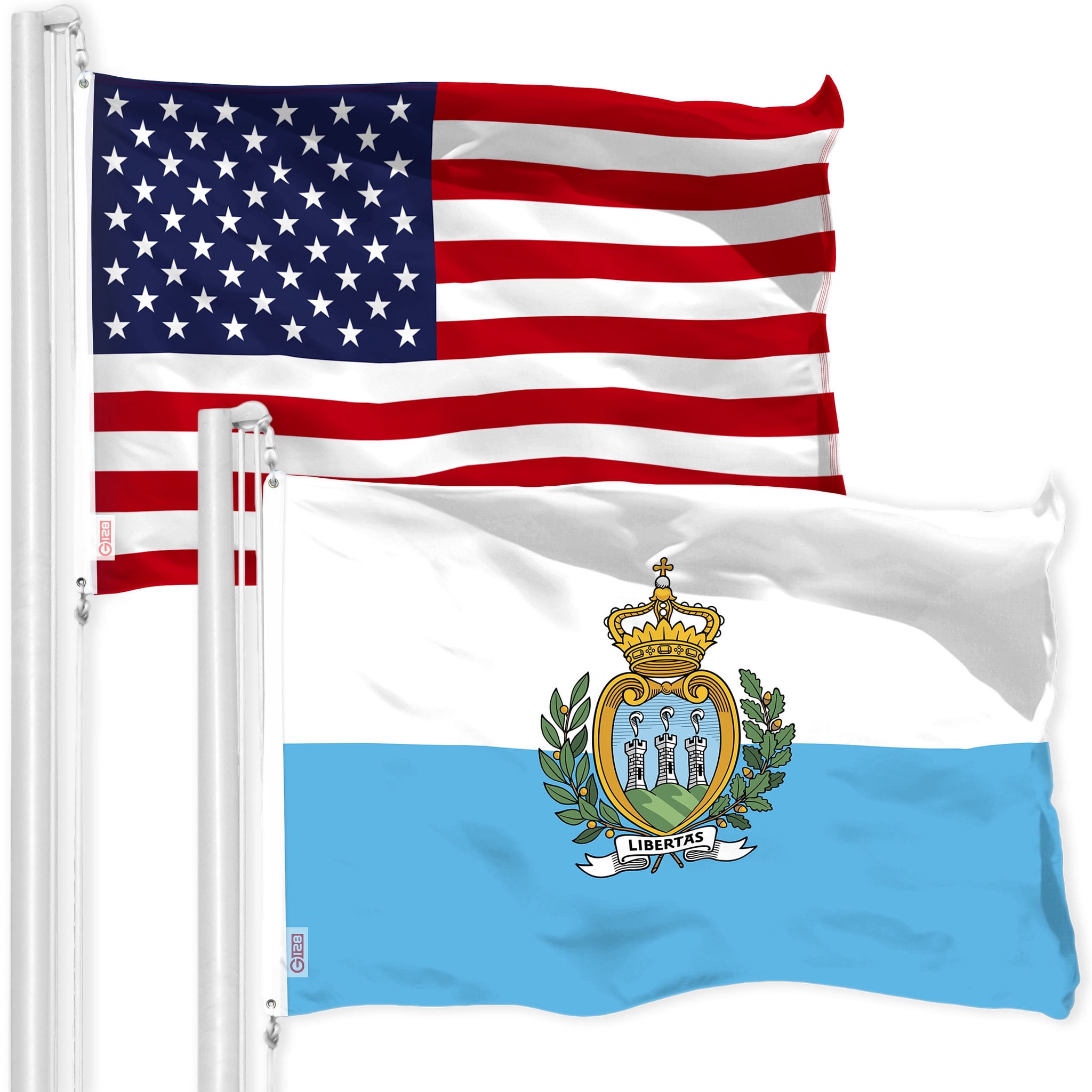 G128 Combo Pack: American USA Flag 3x5 Ft & San Marino Sammarinese Flag ...
