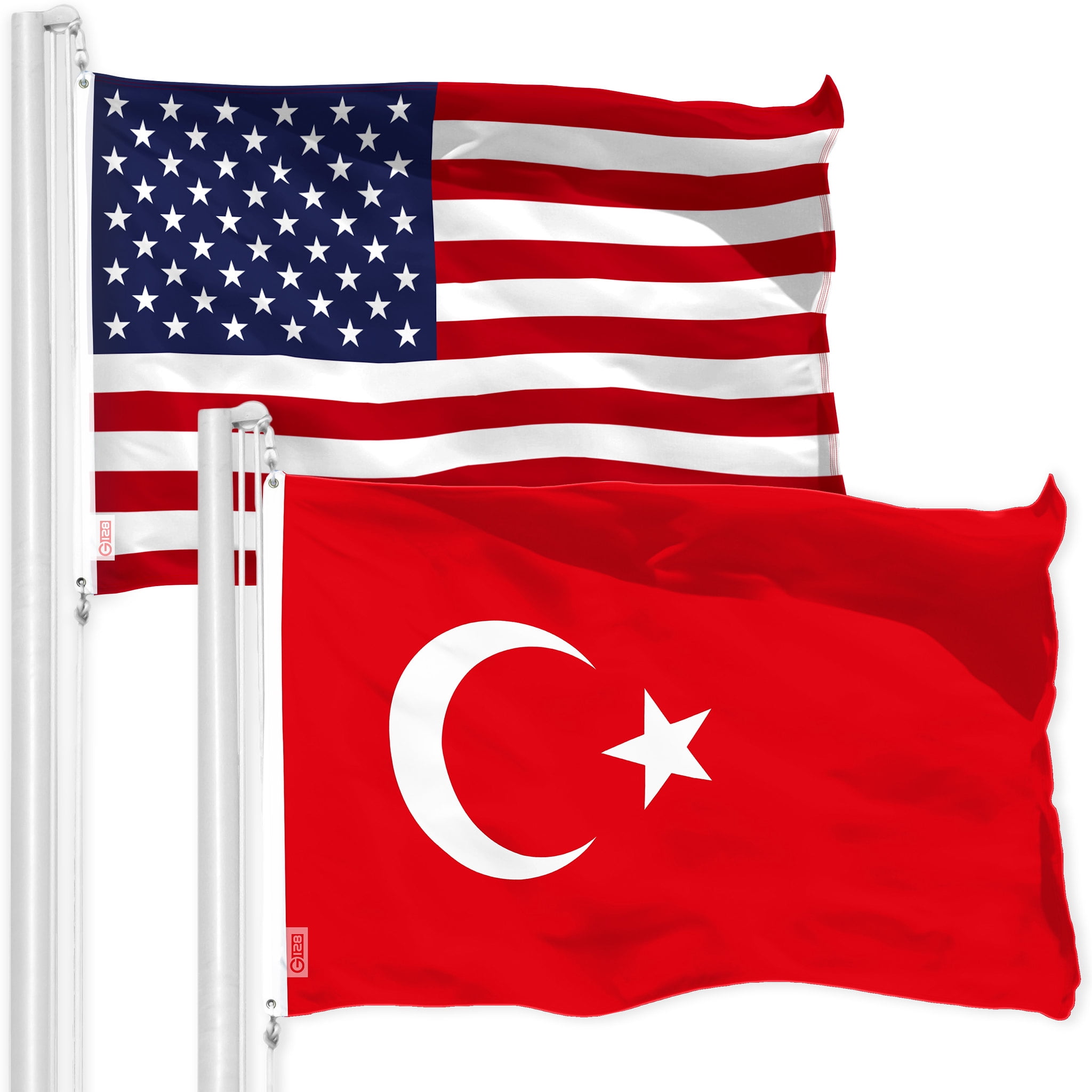 G128 Combo Pack: American USA Flag 3x5 Ft & Turkey Flag 3x5 Ft, Both ...
