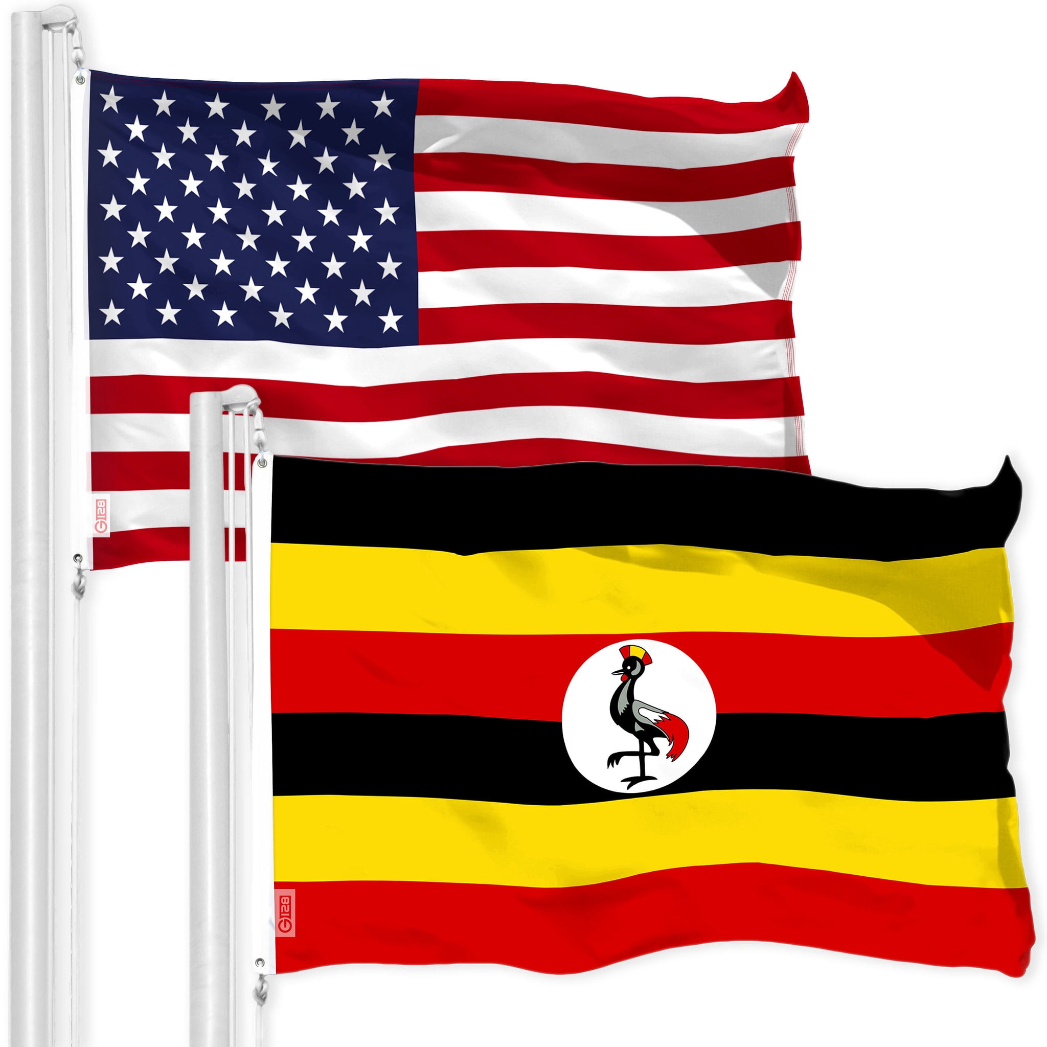 G128 Combo Pack: American USA Flag 3x5 Ft & Uganda Ugandan Flag 3x5 Ft ...