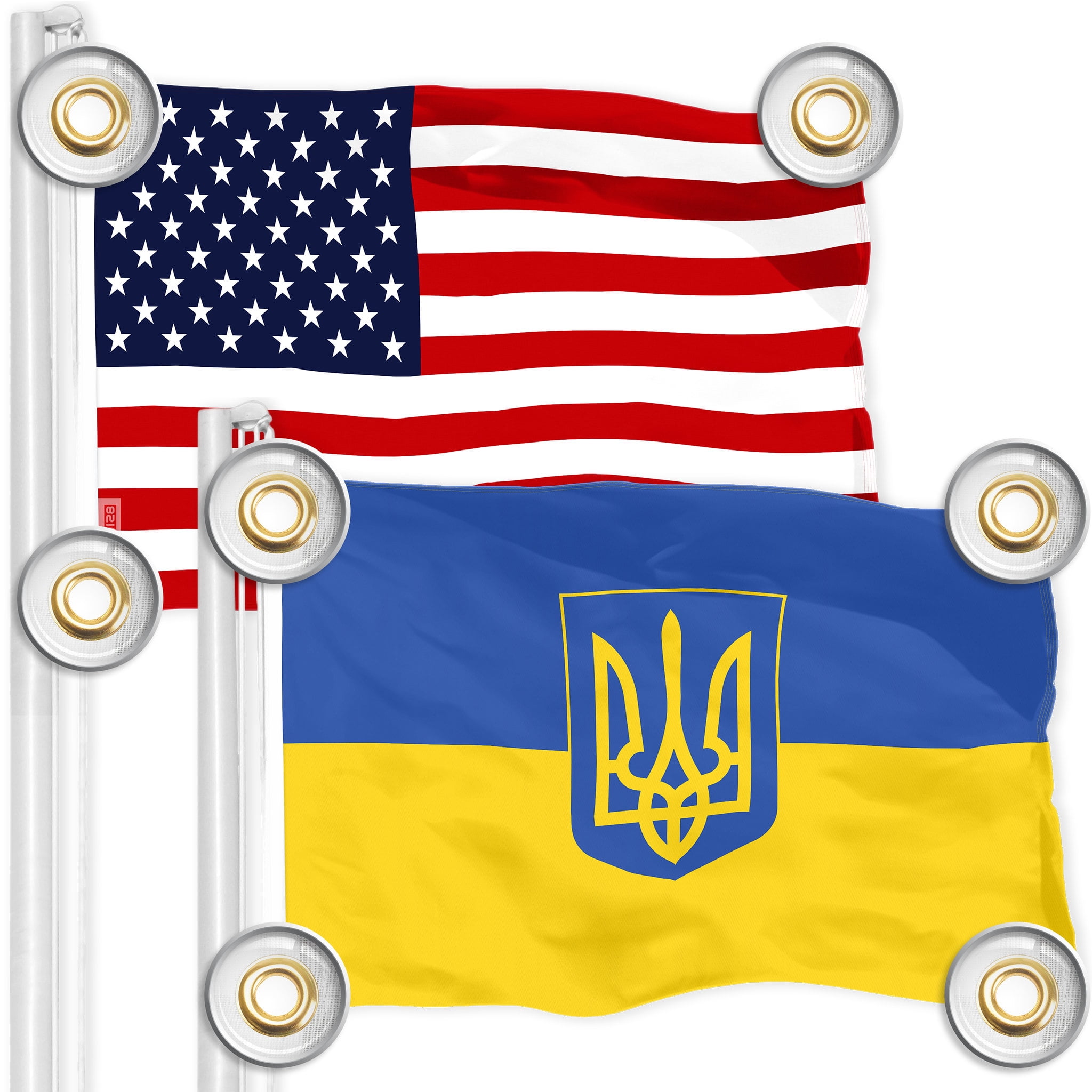 G128 Combo Pack: American USA Flag 3x5 Ft & Ukraine Ukrainian Coat of ...