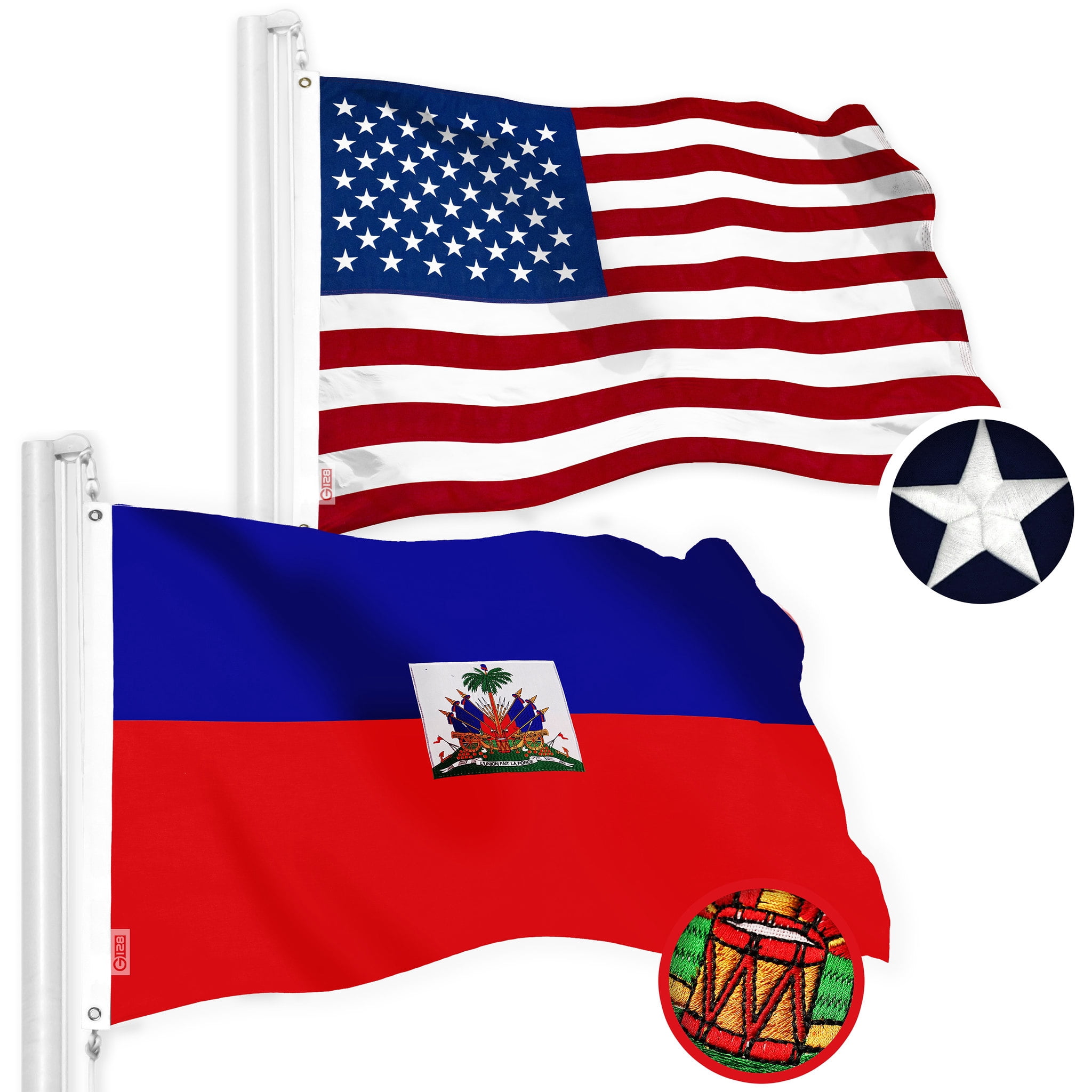 G128 Combo Pack: American USA Flag 4x6 Ft & Haiti Flag 4x6 Ft, Both ...