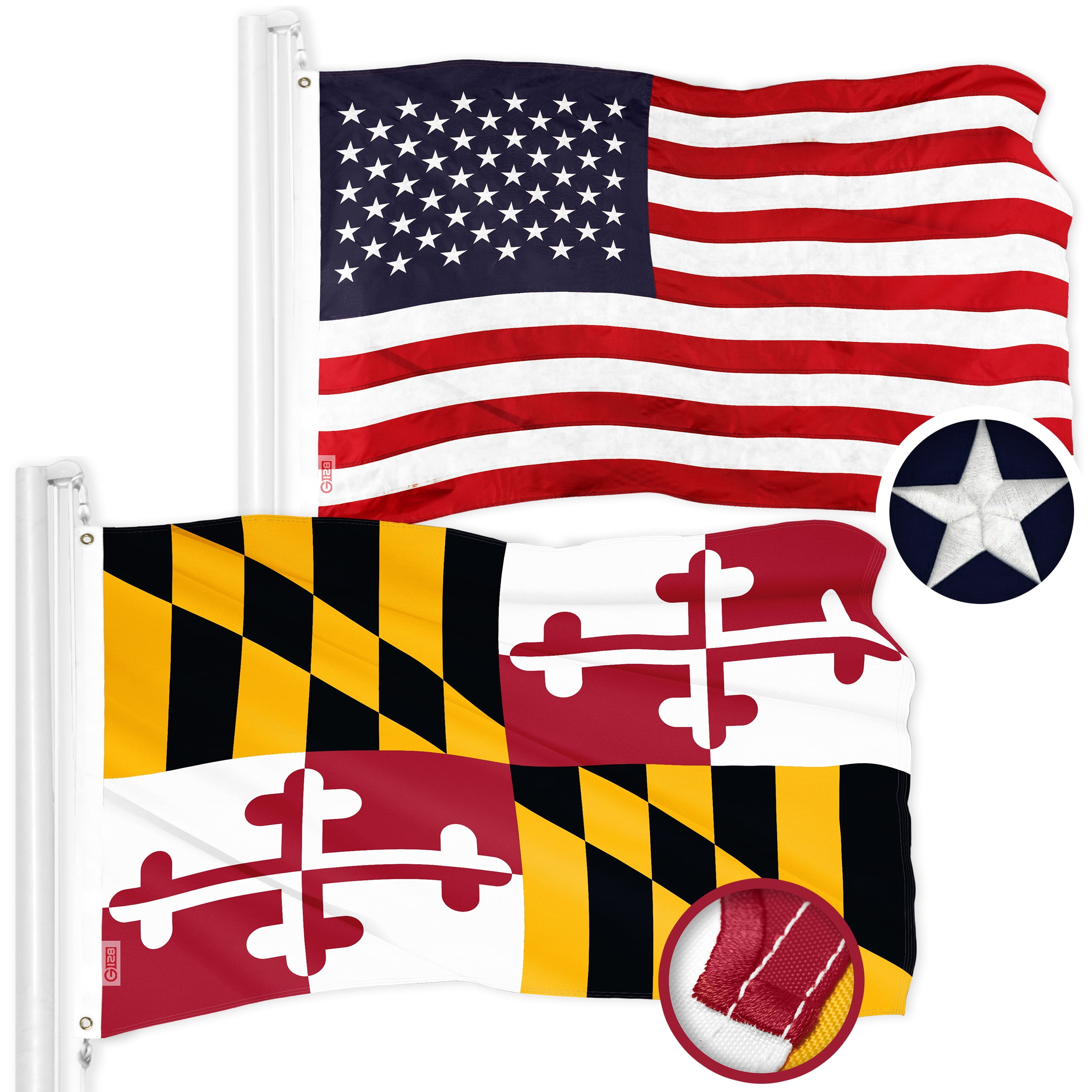 G128 American USA Flag 4x6 Ft, Maryland State Flag 4x6 Ft, Embroidered ...