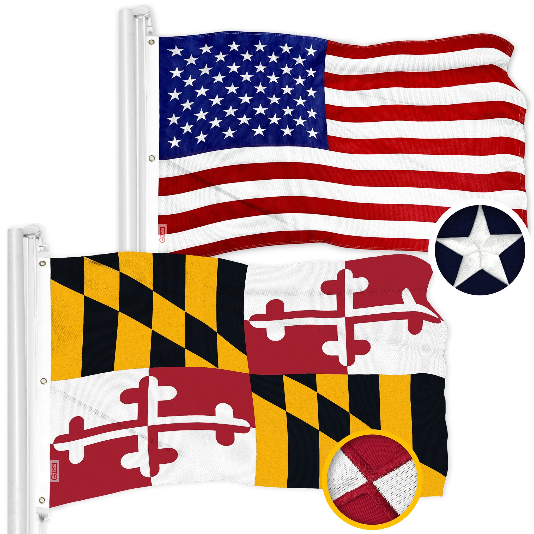G128 Combo Pack: American USA Flag 5x8 Ft 300D & Maryland MD State Flag ...