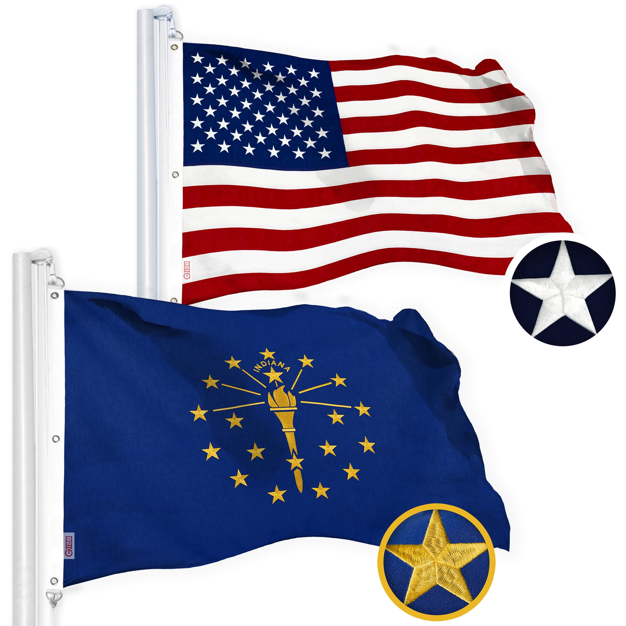 G128 Combo Pack: American USA Flag 5x8 Ft & Indiana Flag 5x8 Ft, Both ...