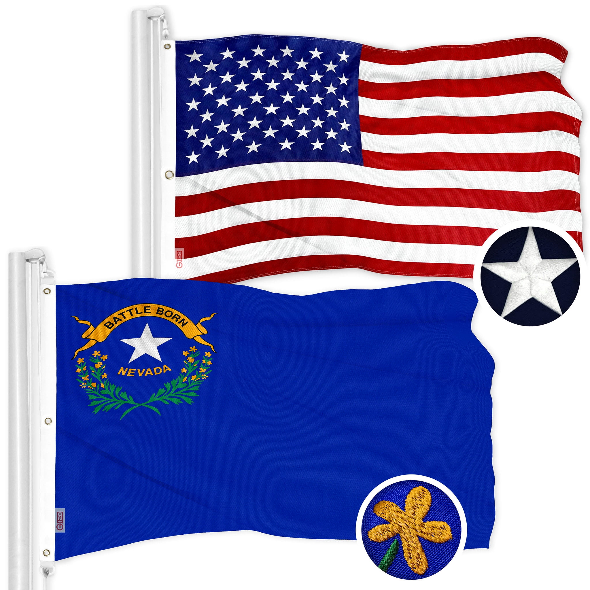 G128 Combo Pack: American USA Flag 6x10 Ft 300D & Nevada NV State Flag ...