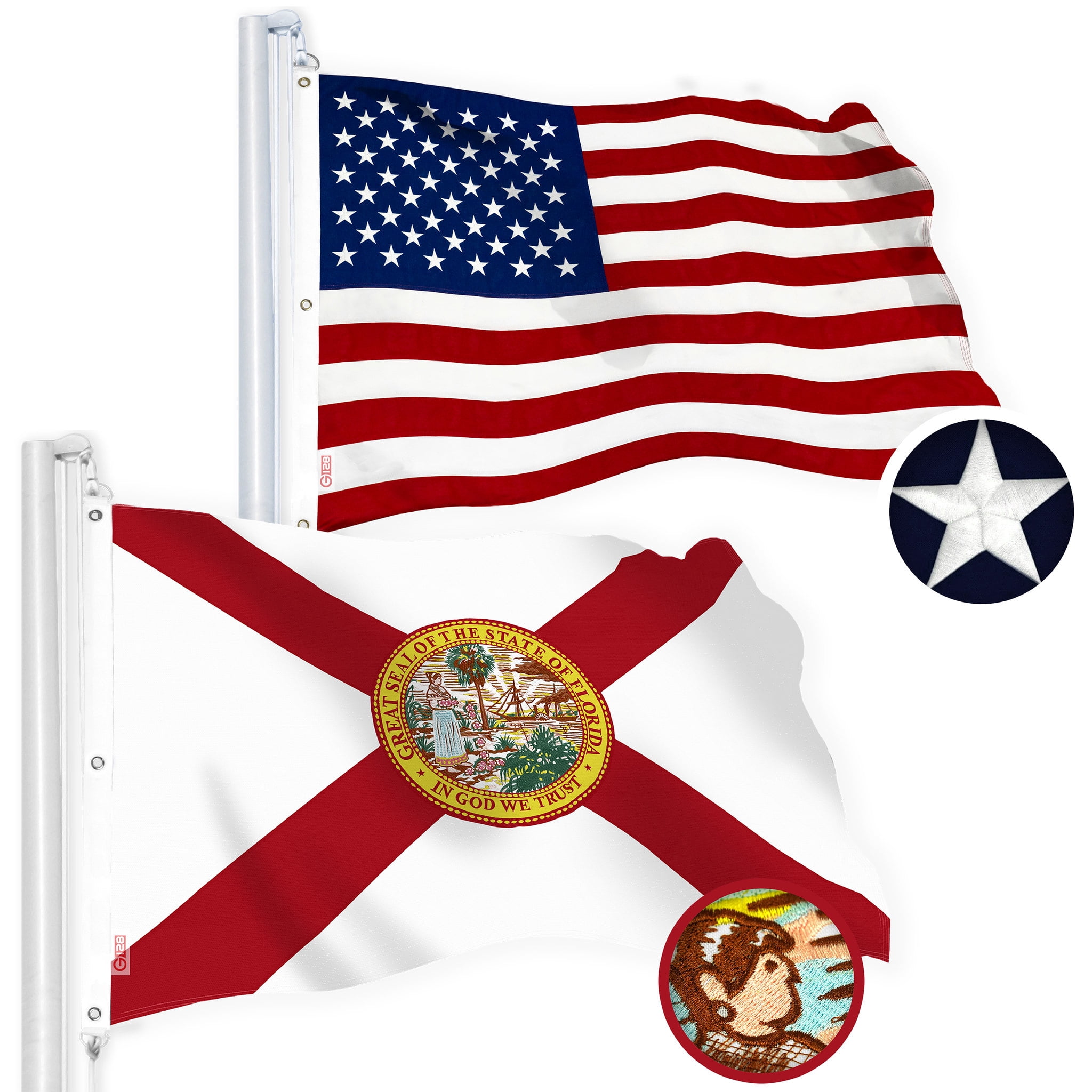 G128 Combo Pack: American USA Flag 6x10 Ft & Florida FL State Flag 6x10 ...