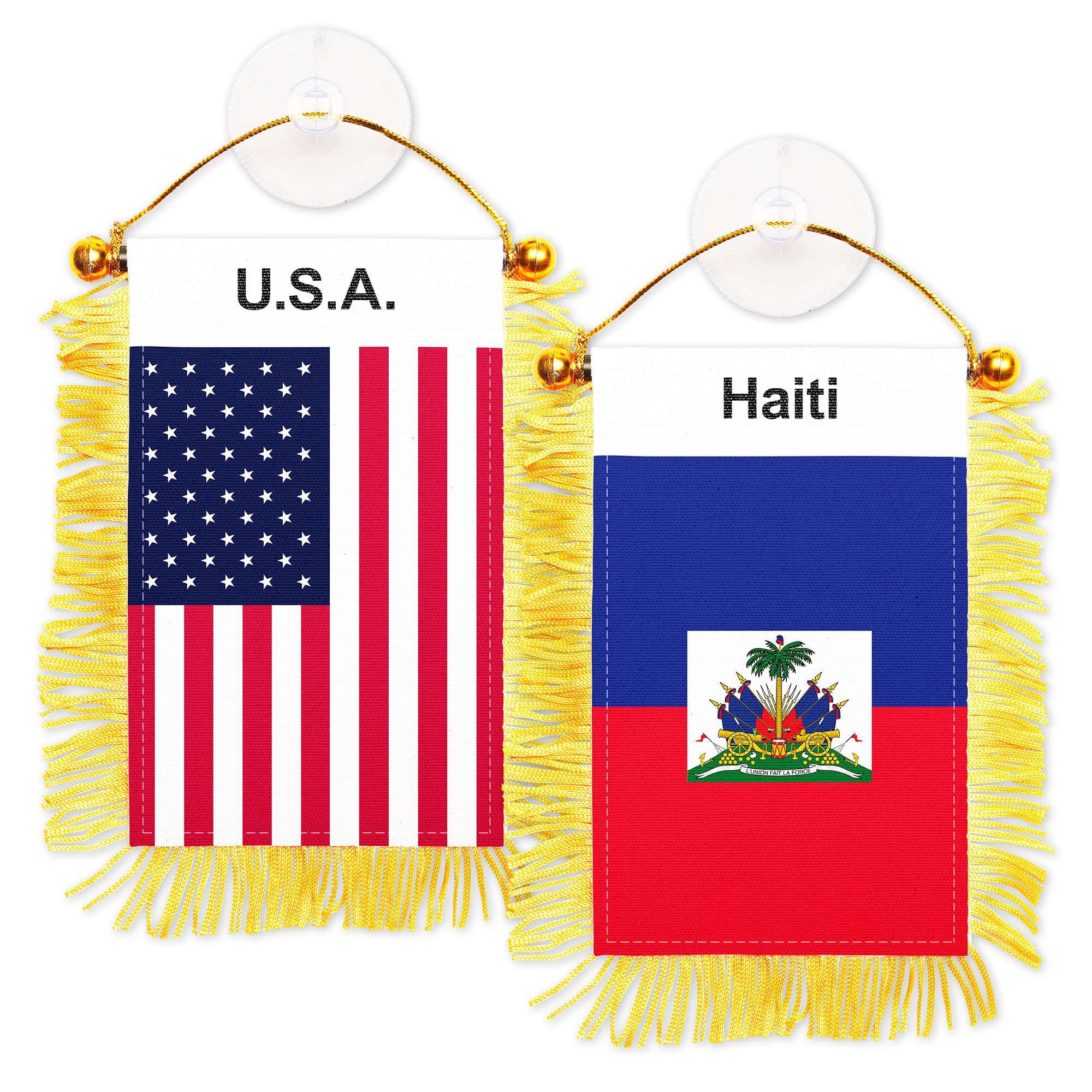 G128 Combo Pack: American USA & Haiti Haitian Fringy Flag Double Sided ...
