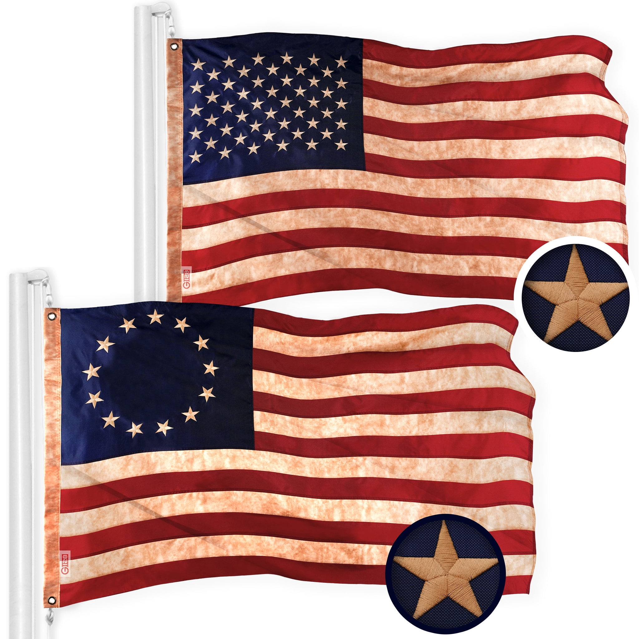 G128 Combo Pack: American USA Tea-Stained Flag 3x5 Ft & Betsy Ross Tea ...