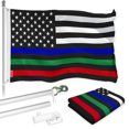 G128 Combo Pack: Flag Pole 6 FT Silver Tangle Free & Thin Blue Green ...