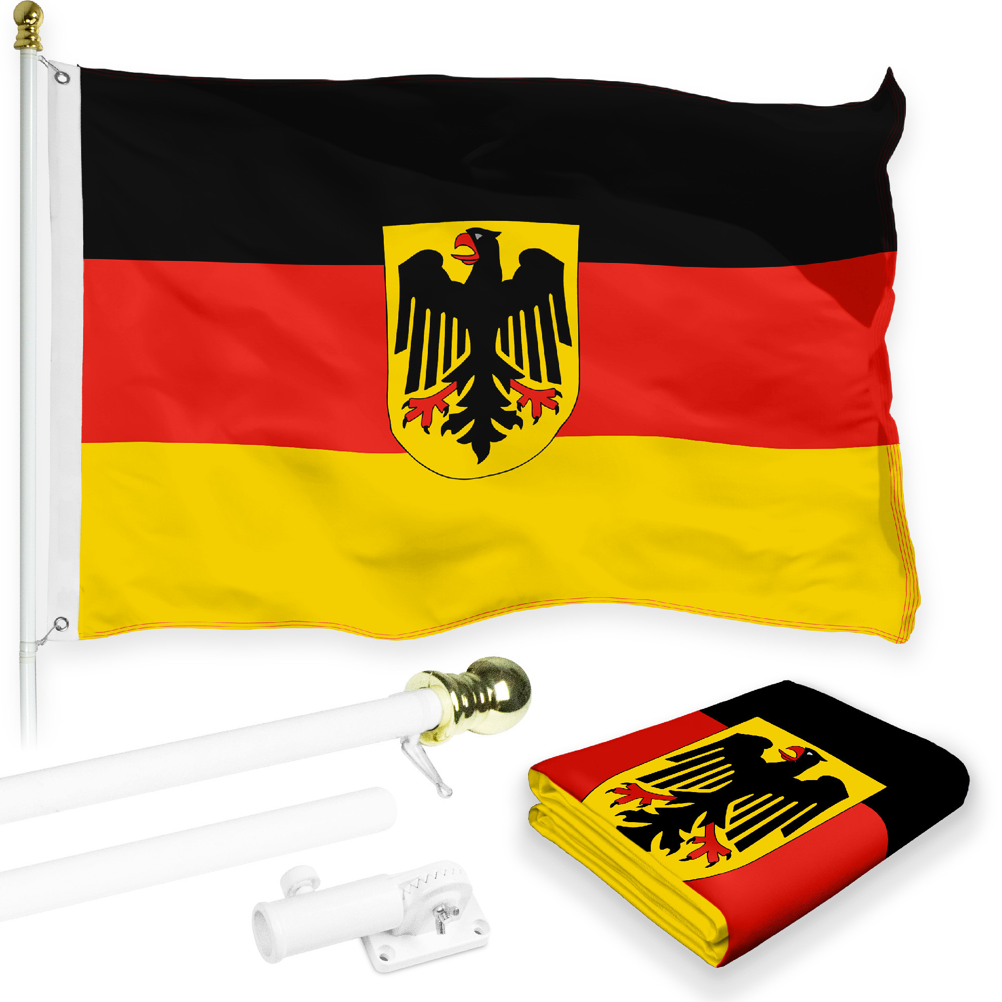 G128 Combo Pack: Flag Pole 6 FT White Tangle Free & Germany German ...