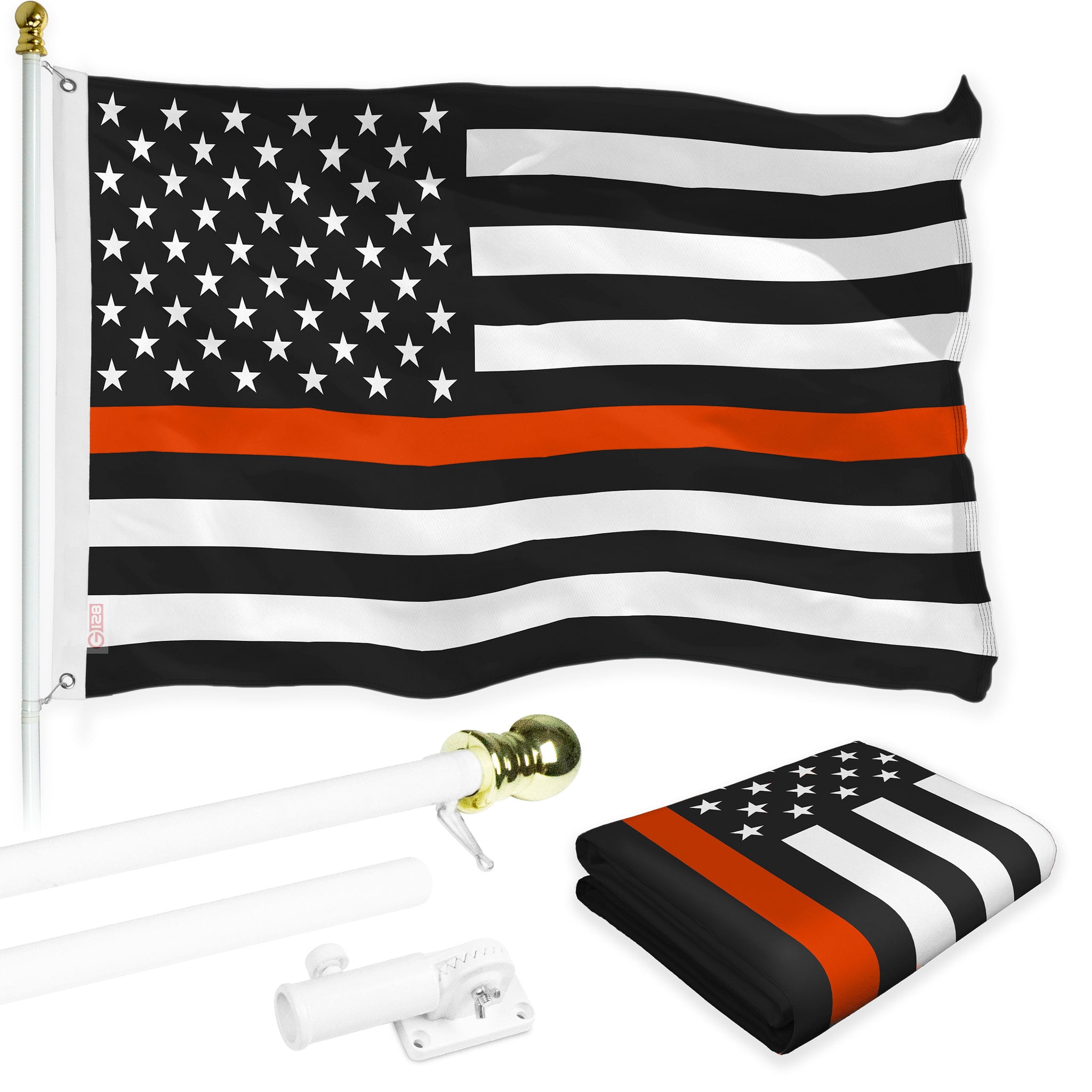G128 Combo Pack: Flag Pole 6 FT White Tangle Free & Thin Orange Line ...