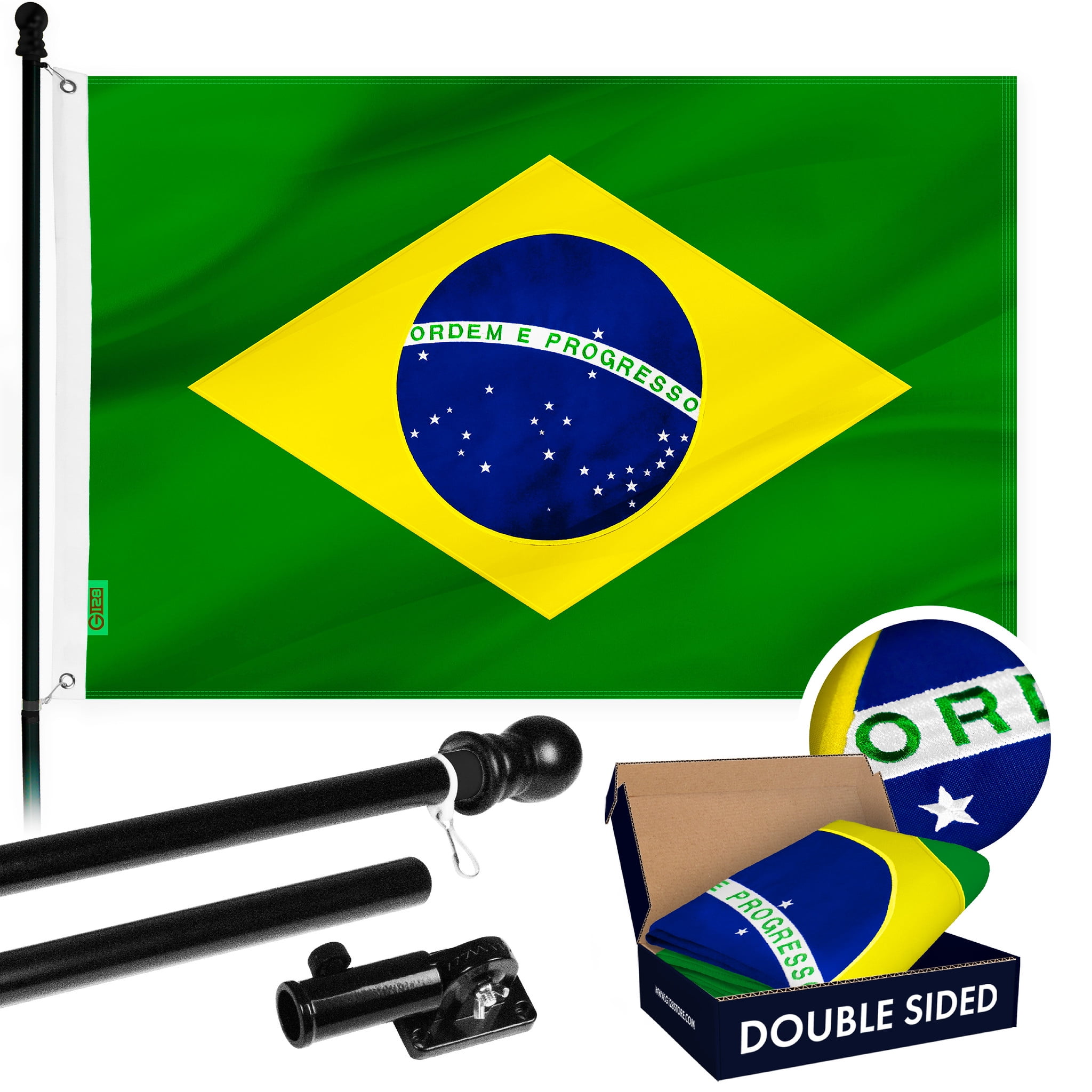 G128 Combo Pack: Flag Pole 6Ft Black Tangle Free & Brazil Brazilian ...