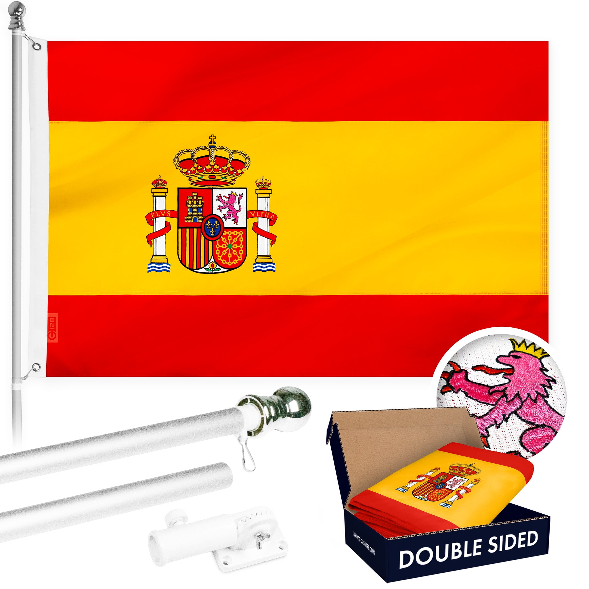 G128 Combo Pack: Flag Pole 6Ft Silver Tangle Free & Spain Spanish Flag ...
