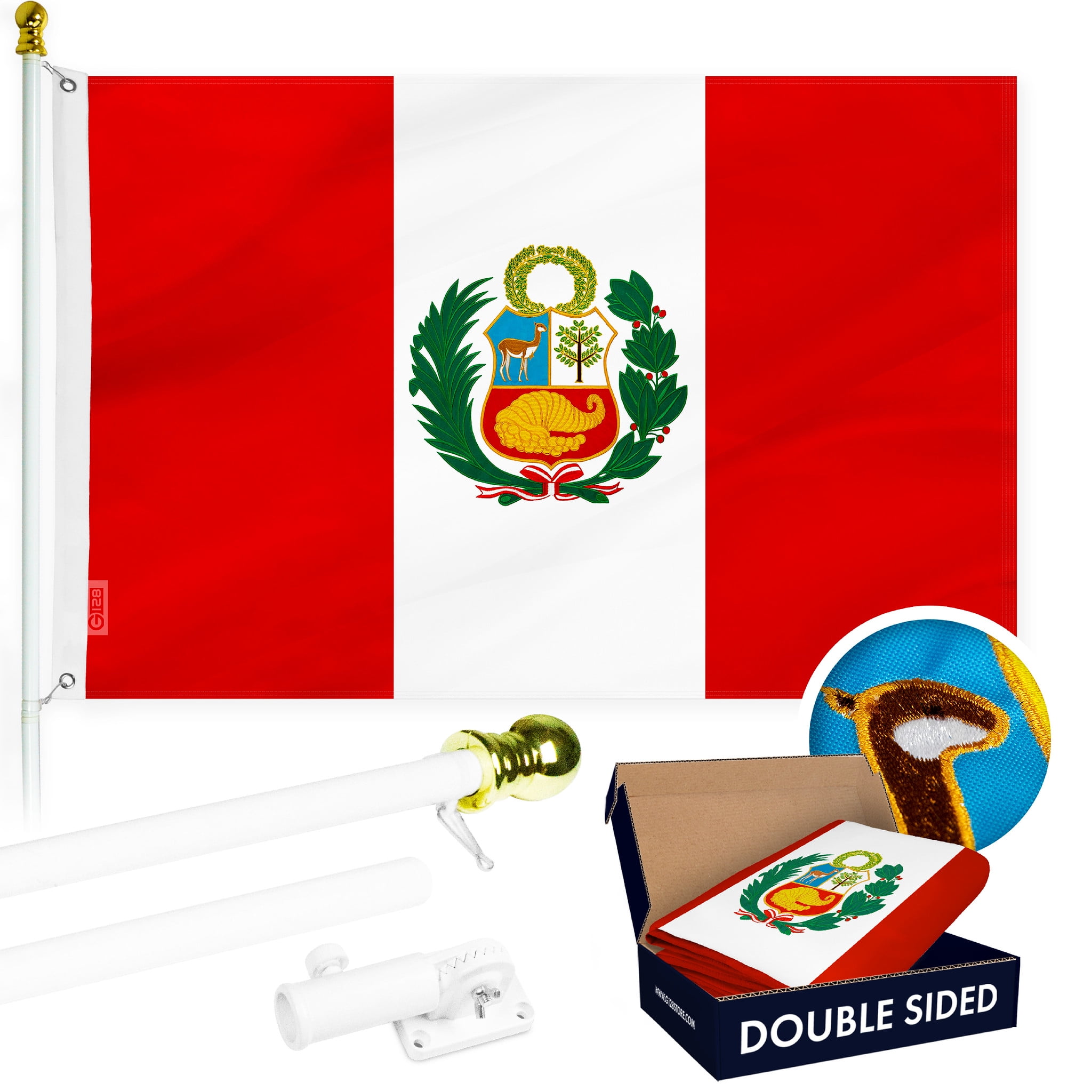 G128 Combo Pack: Flag Pole 6Ft White Tangle Free & Peru Peruvian Flag ...