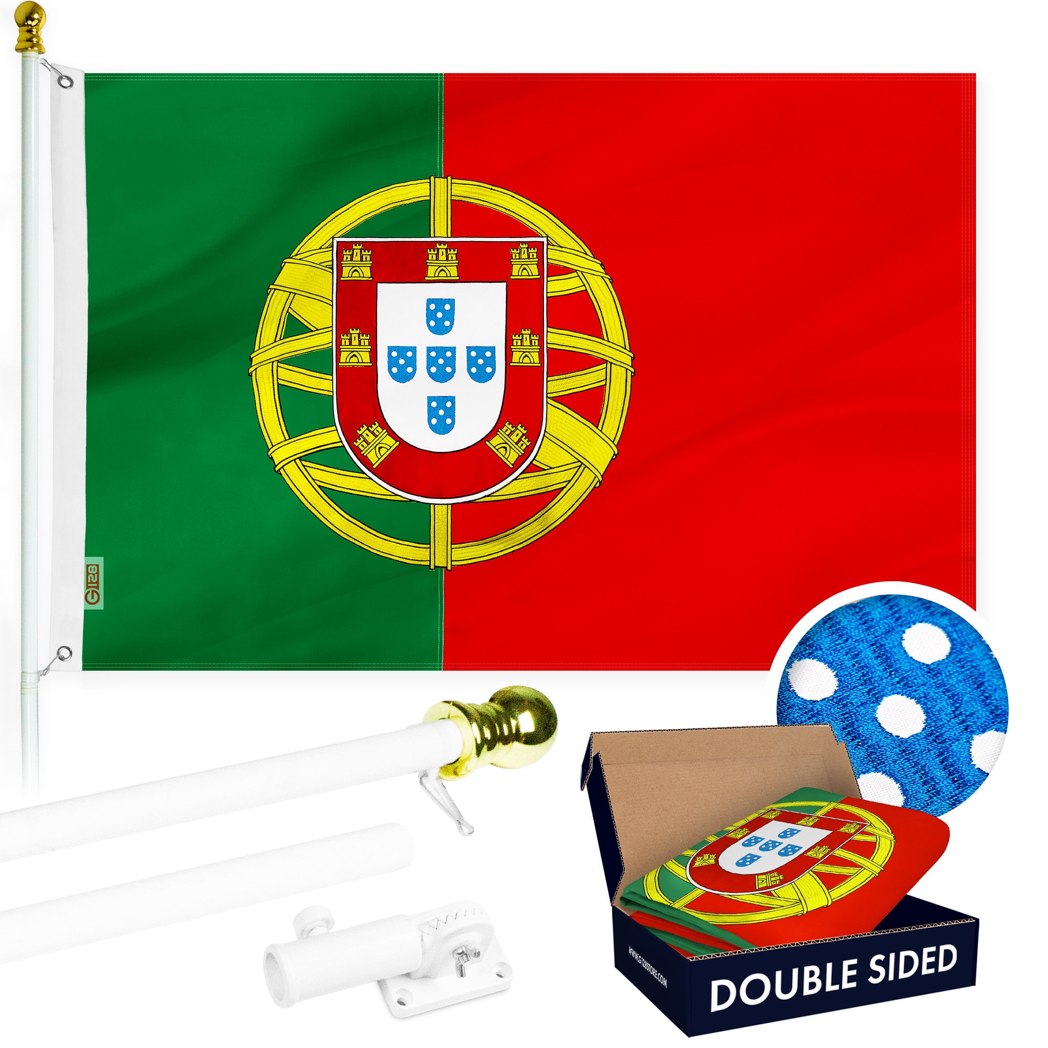 G128 Combo Pack: Flag Pole 6Ft White Tangle Free & Portugal Portuguese ...