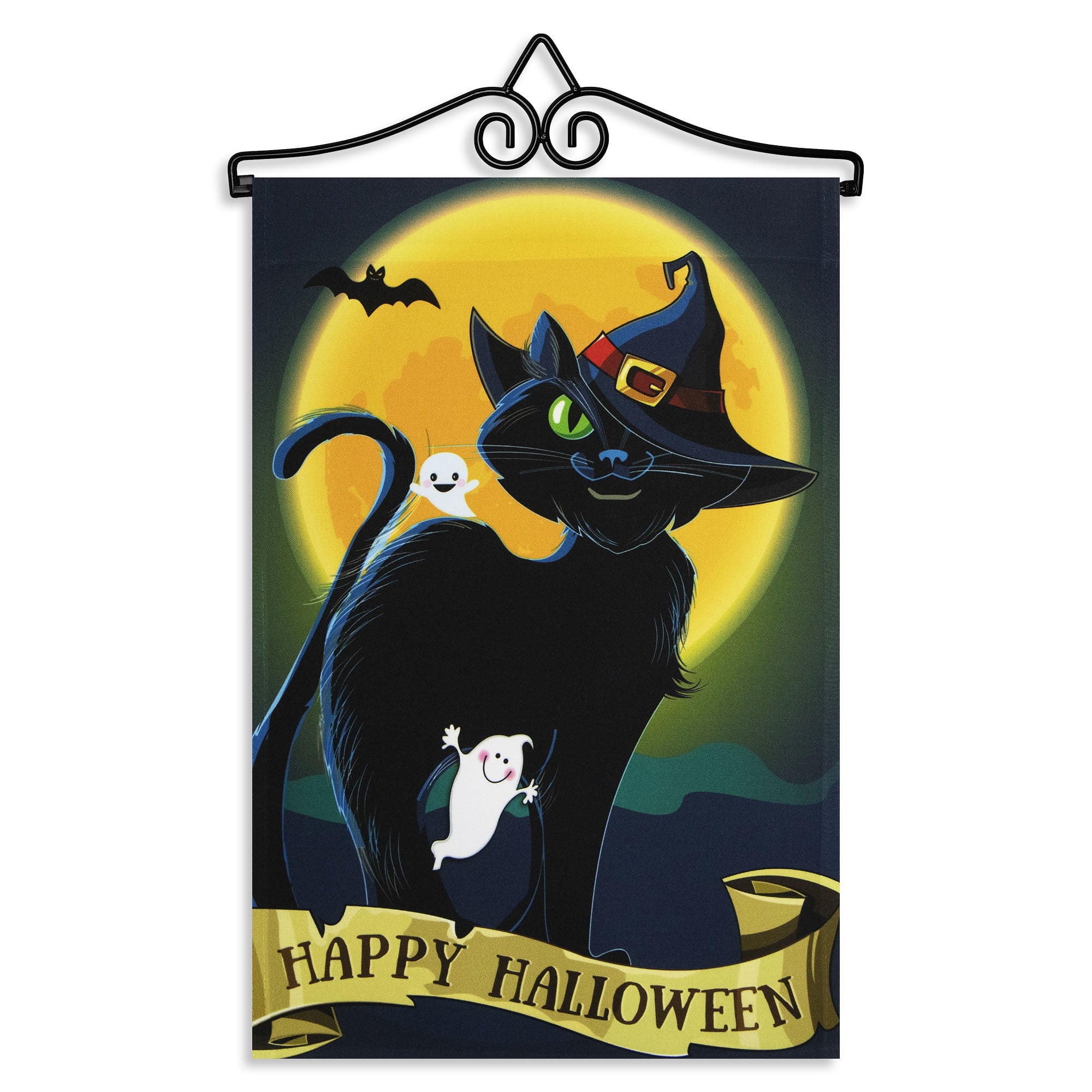 G128-2Sets: 14" Garden Flag Hanger Holder & 12x18" Halloween Garden ...