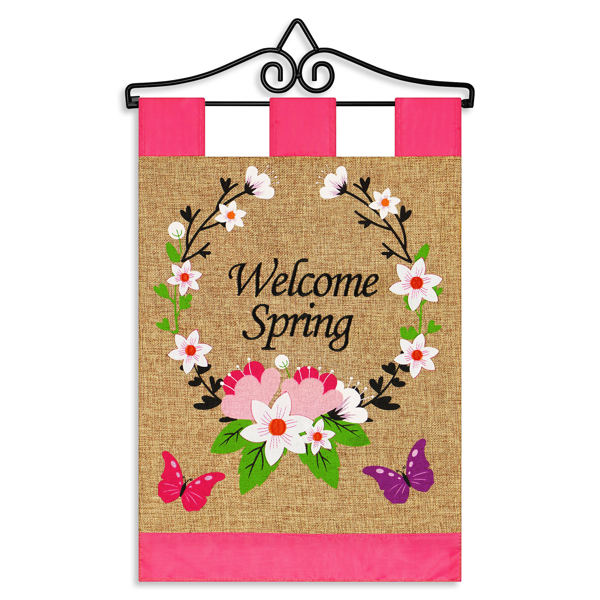 G128 Combo Pack Garden Flag Hanger 14IN & Garden Flag Welcome Spring ...