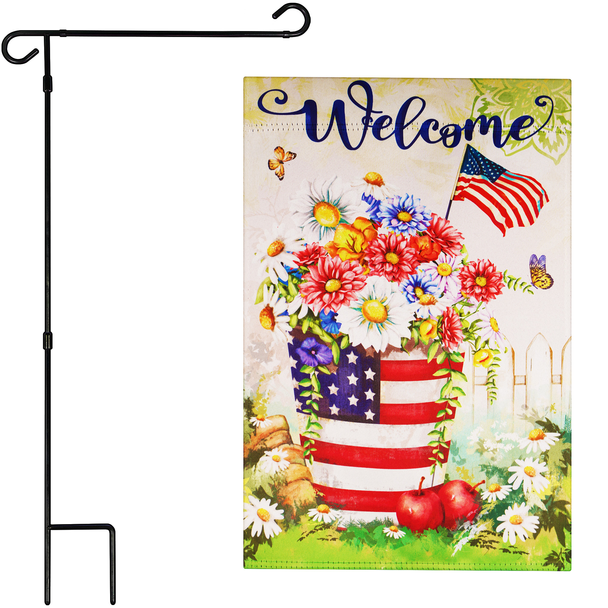 G128 Combo Pack: Garden Flag Stand Black 36 in x 16 in & Garden Flag ...