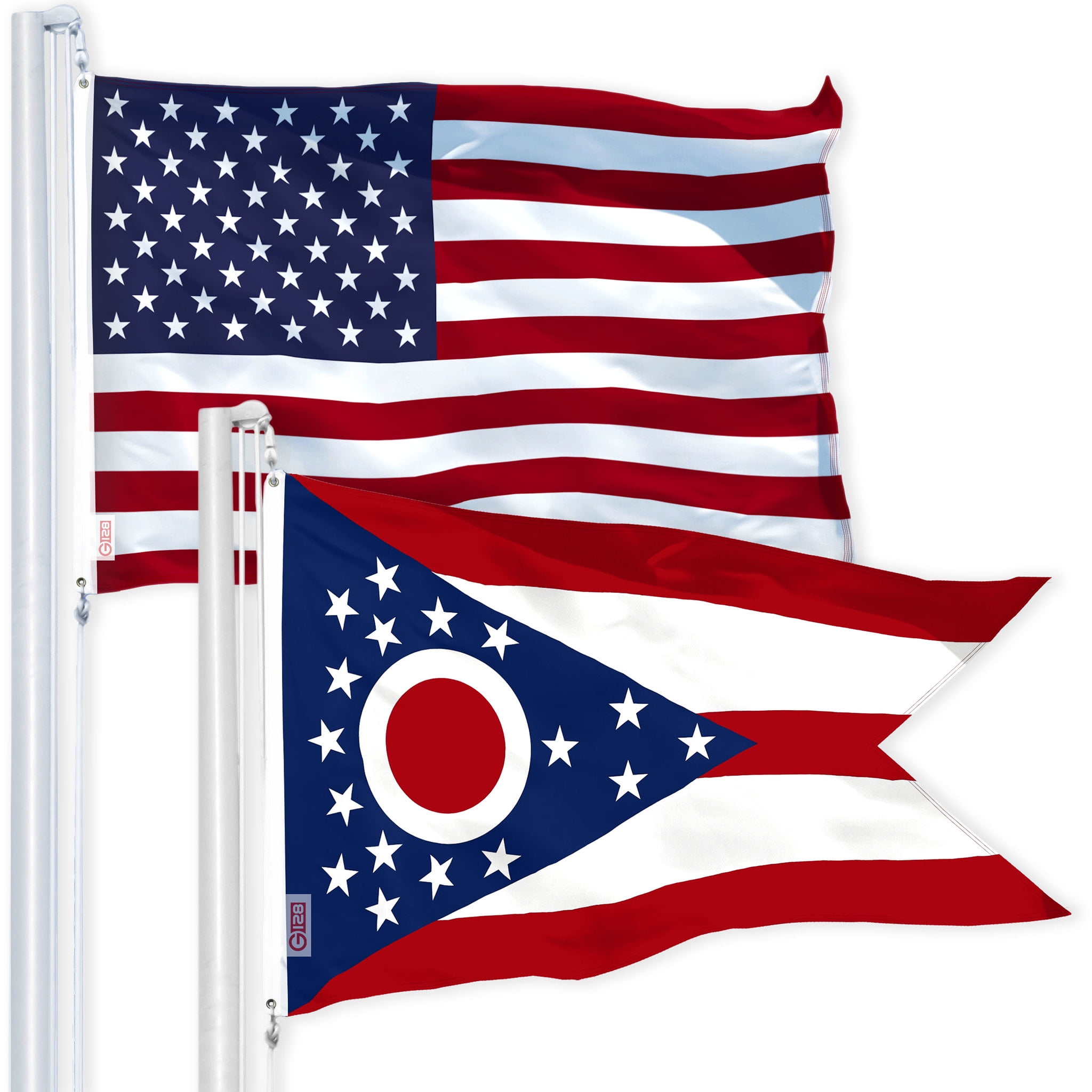 G128 Combo Pack: USA American Flag 3x5 Ft 150D Printed Stars & Ohio ...