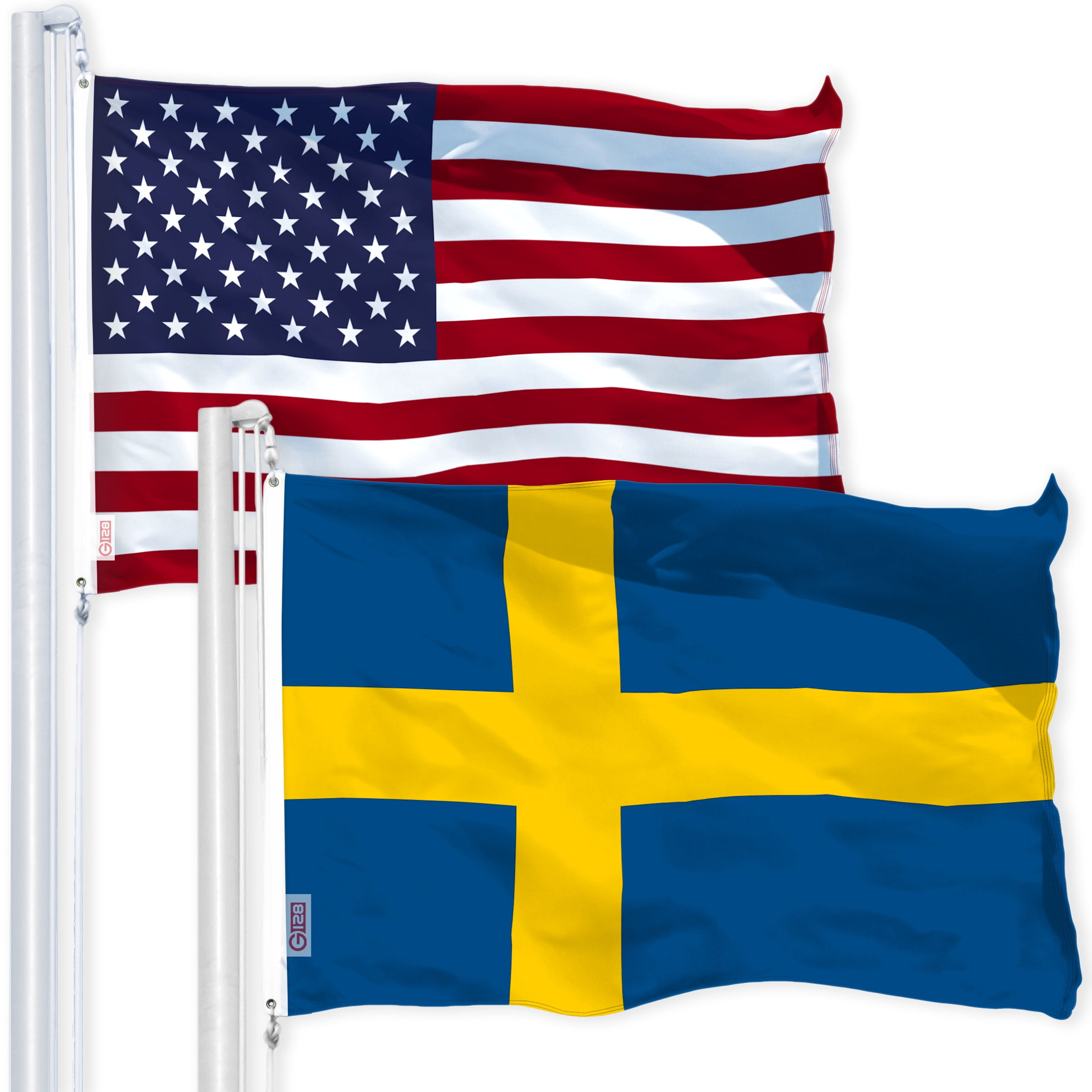 G128 Combo Pack: USA American Flag 3x5 Ft 150D Printed Stars & Sweden ...