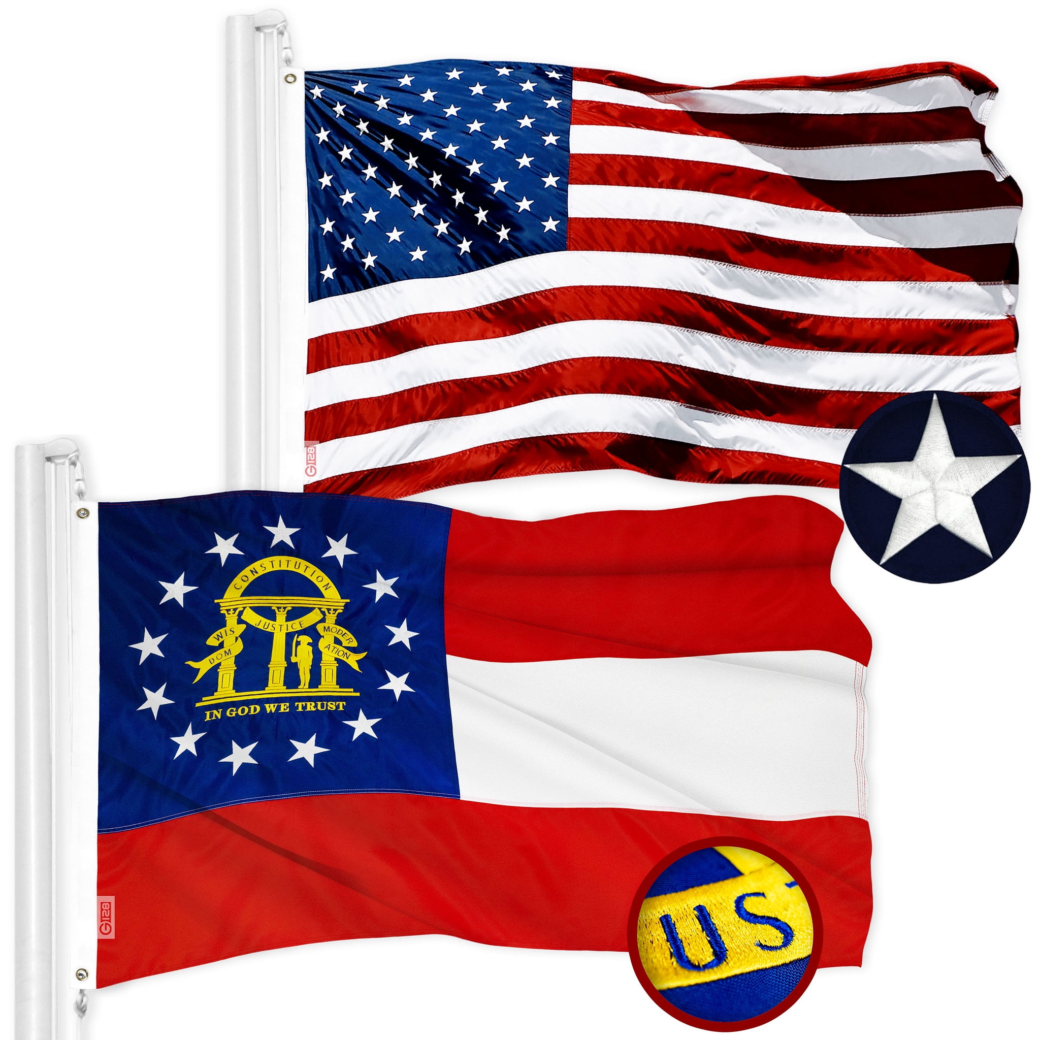 G128 Combo Pack: USA American Flag 3x5 Ft Embroidered Stars & Georgia ...