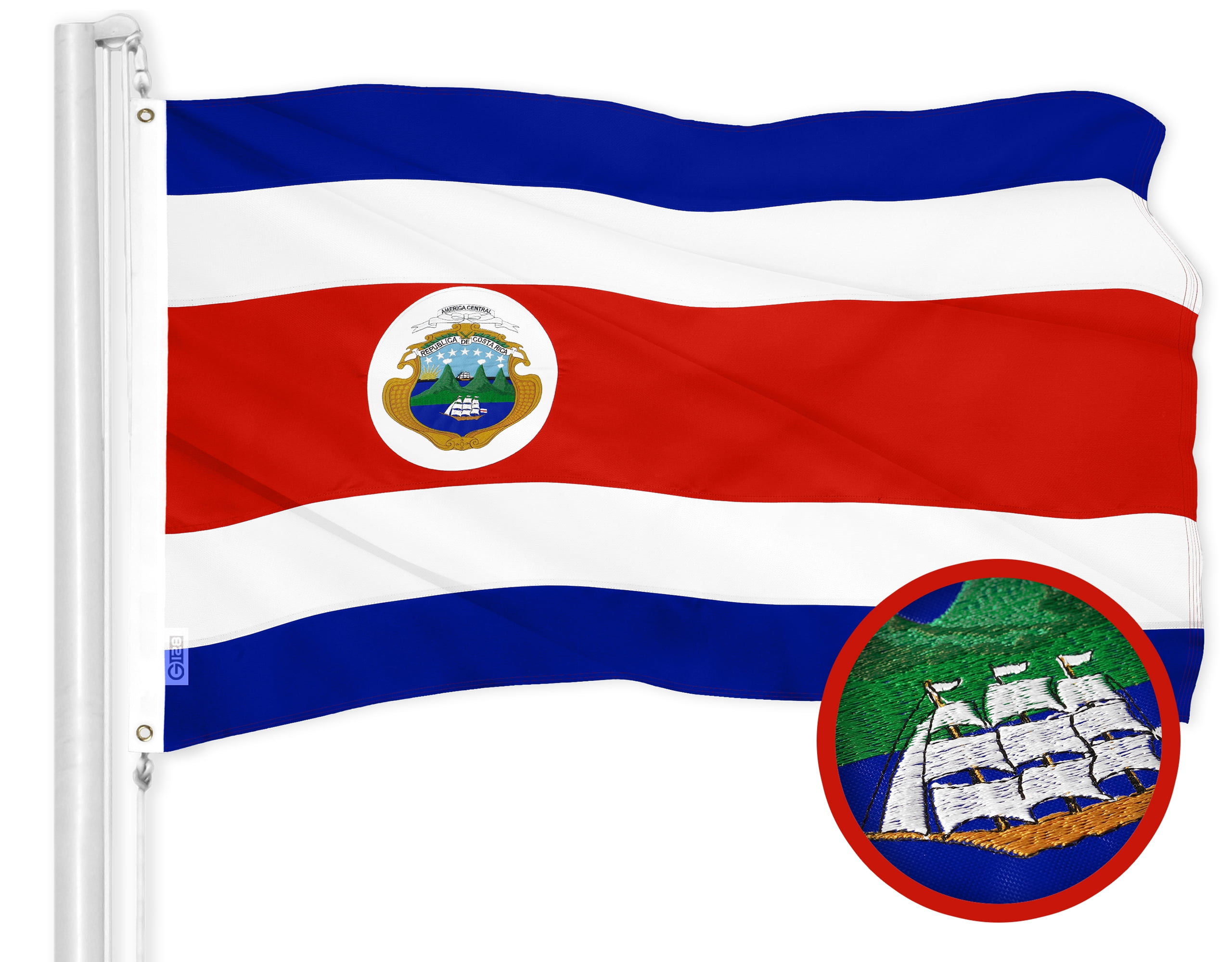 G128 Costa Rica Costa Rican Flag | 3x5 Ft | ToughWeave Series Embroidered 300D Polyester ...