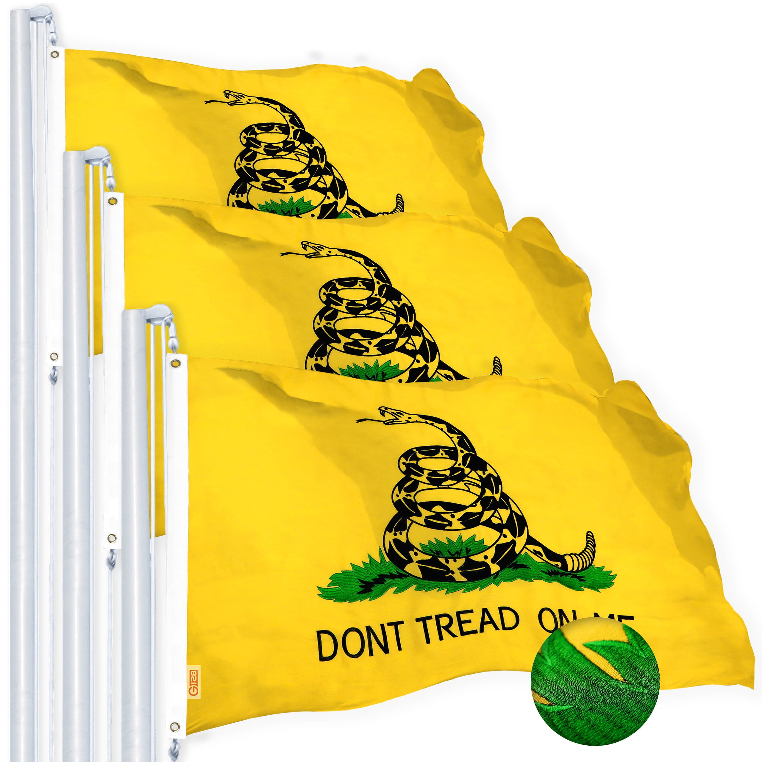 G128 Dont Tread on Me (Gadsden) Flag 2x3 feet 3-Pack Heavy Duty Spun ...