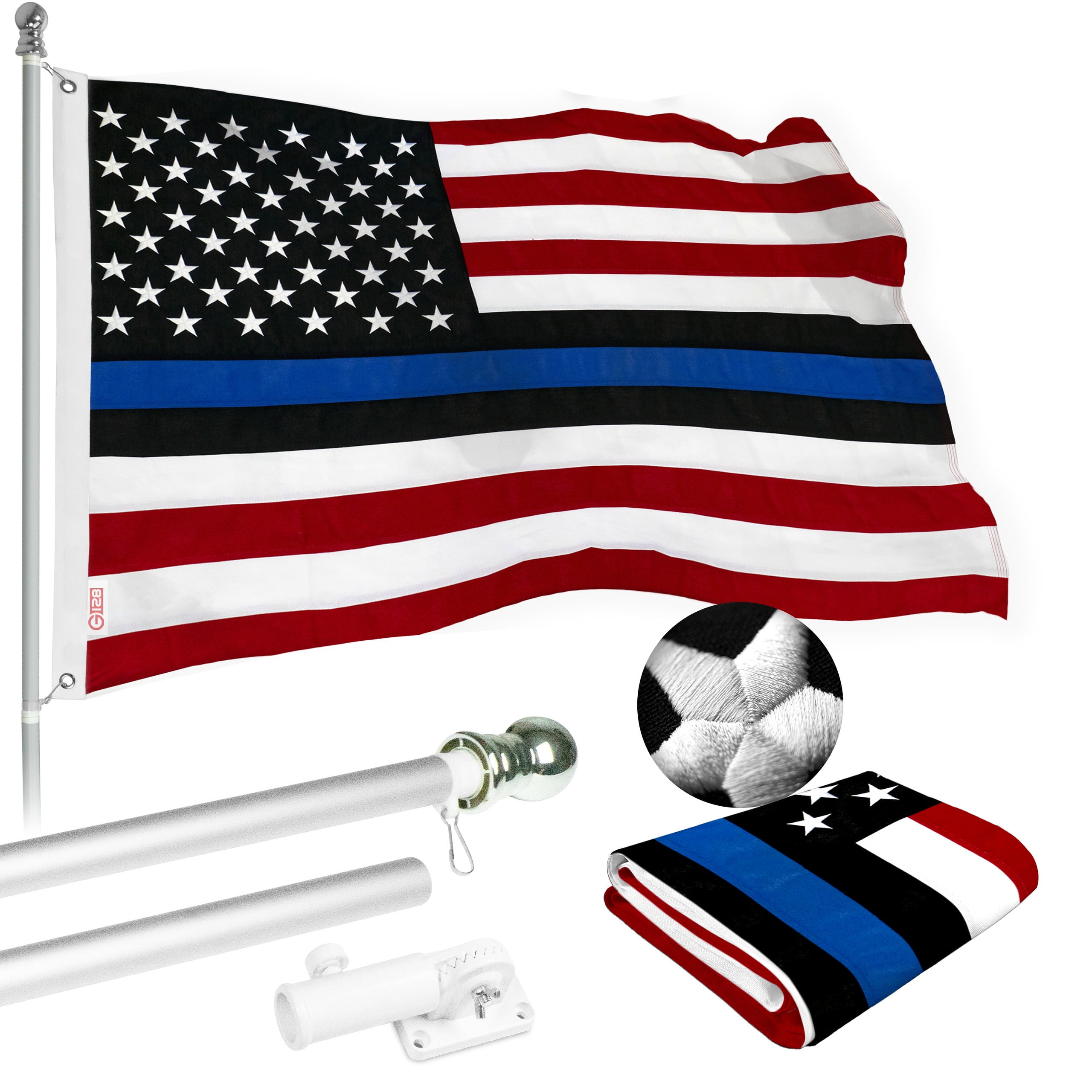 G128 Flag Pole 5 FT Silver Tangle Free & Blue Lives Matter Flag 2x3 FT ...