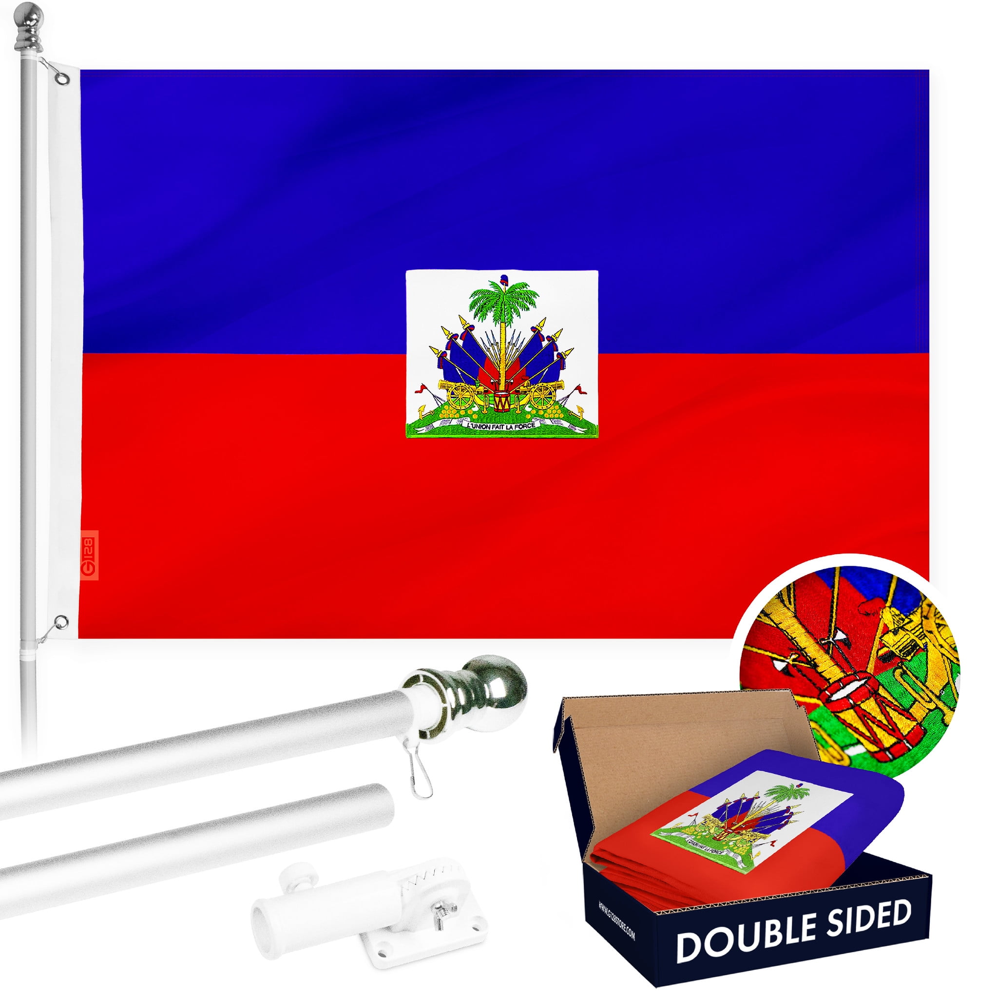 G128 Flag Pole 6 FT Silver Tangle Free & Haiti Haitian Flag 3x5 FT ...