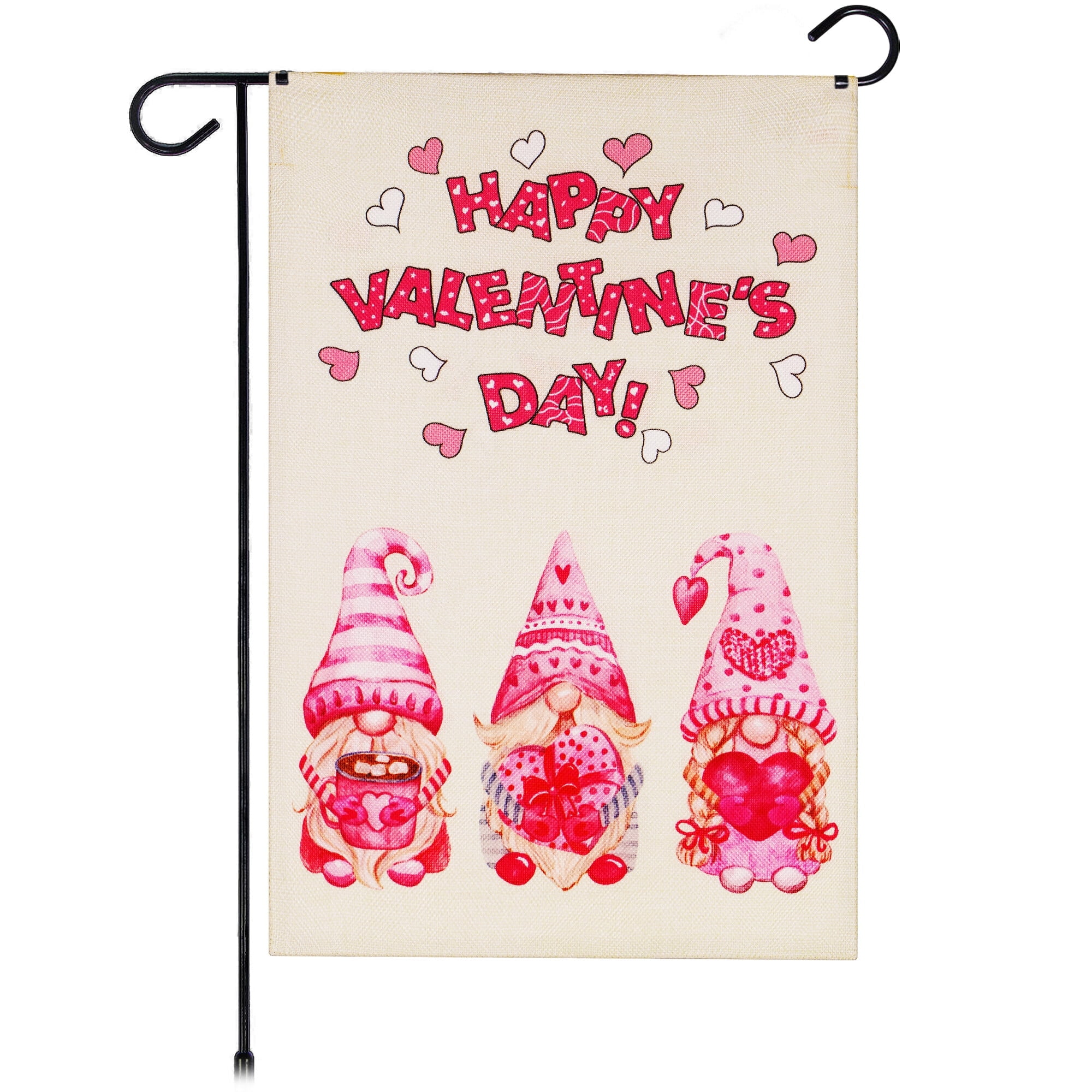 G128 12"x18" Double-Sided Garden Flag Happy Valentines Day Three Pink ...