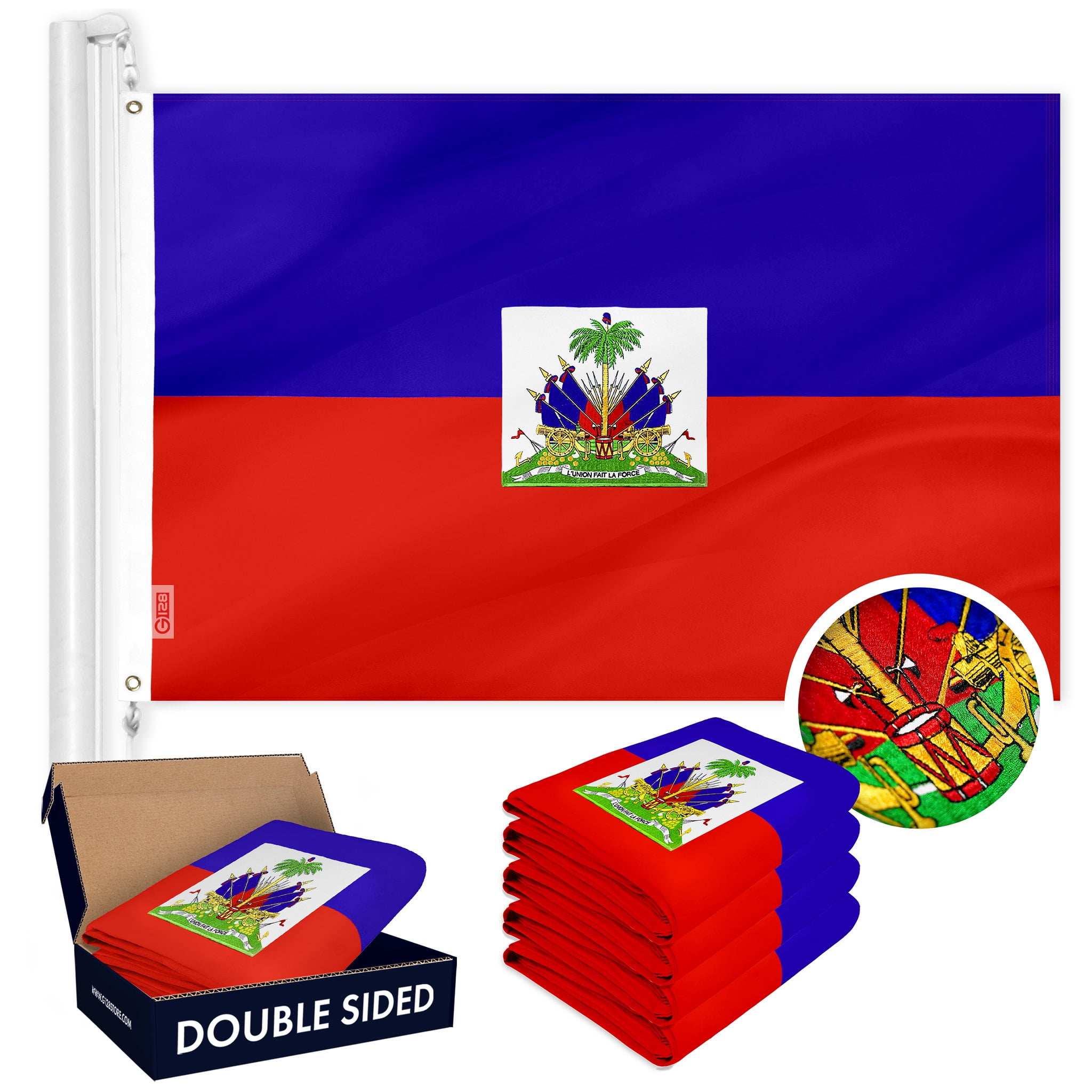 G128 Haiti Haitian Flag 3x5 Ft 5-Pack Double Sided Embroidered 210D ...