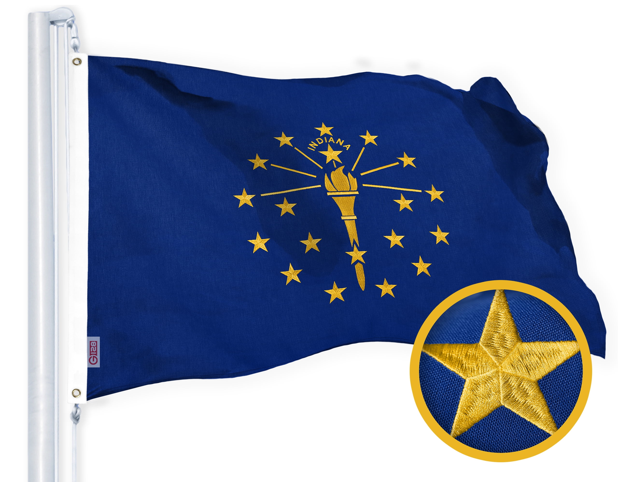 G128 Indiana IN State Flag | 3x5 Ft | Embroidered 220GSM SPUN POLYESTER ...