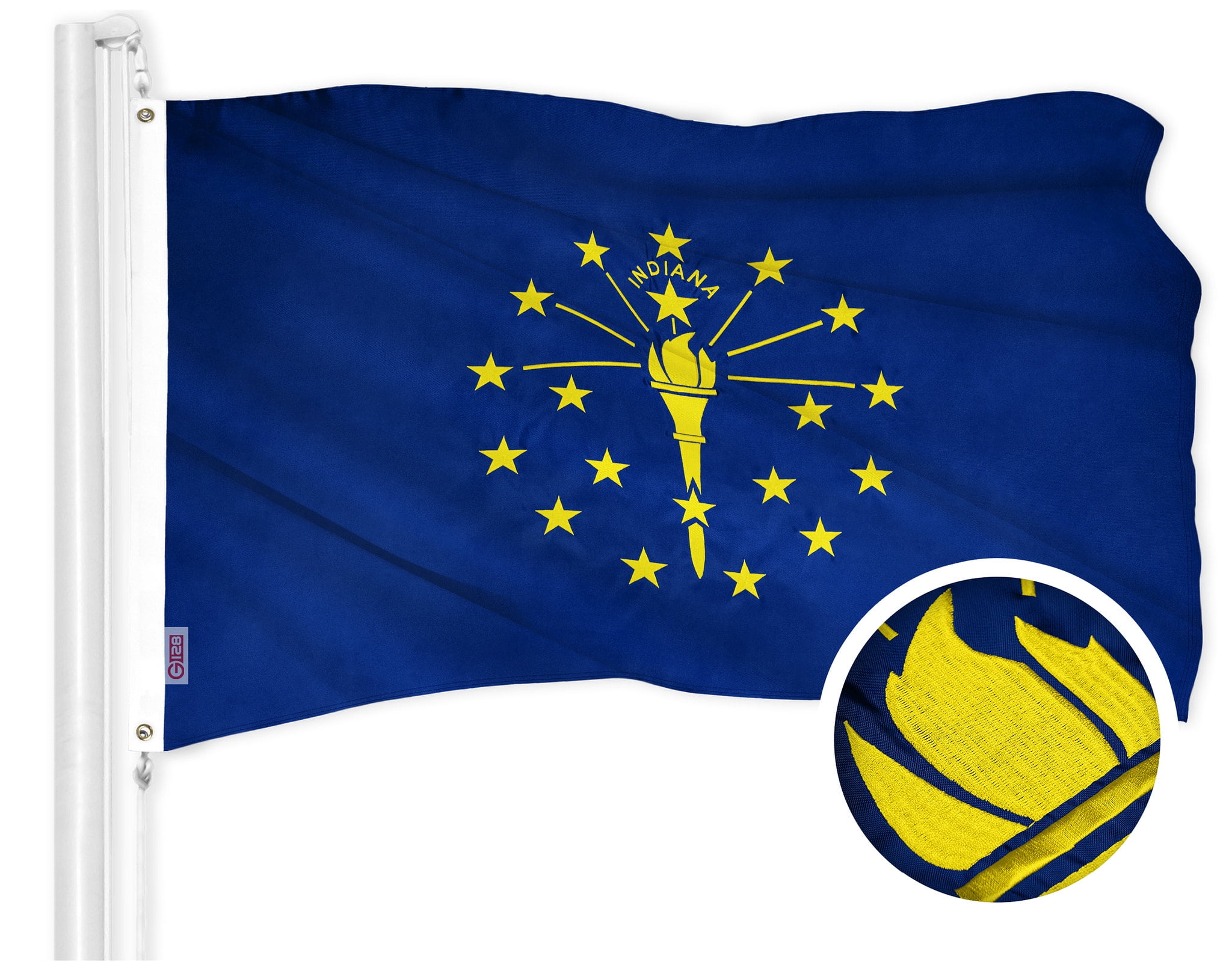 G128 Indiana State Flag | 2x3 Ft | ToughWeave Series Embroidered 300D Polyester | Embroidered ...