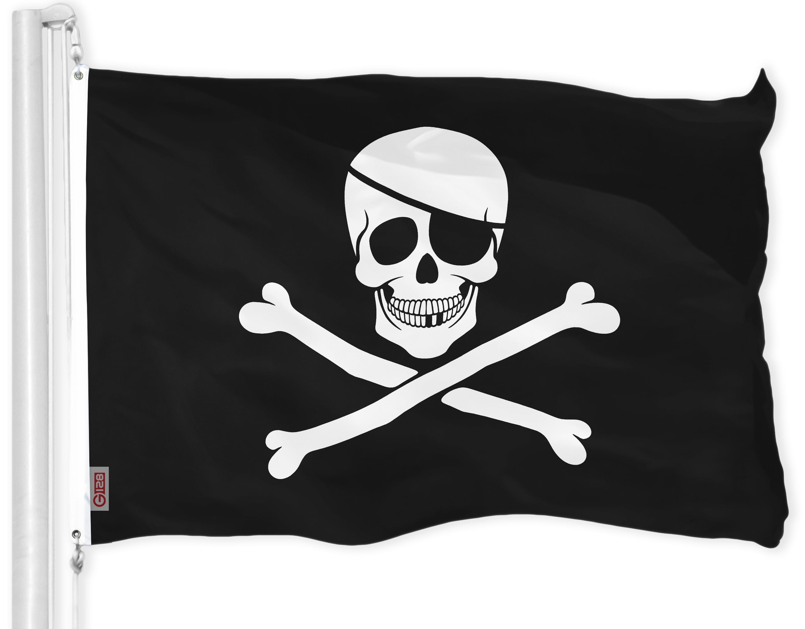 G128 - Jolly Roger Pirate Flag (Bones) 3x5 FT Printed Brass Grommets ...