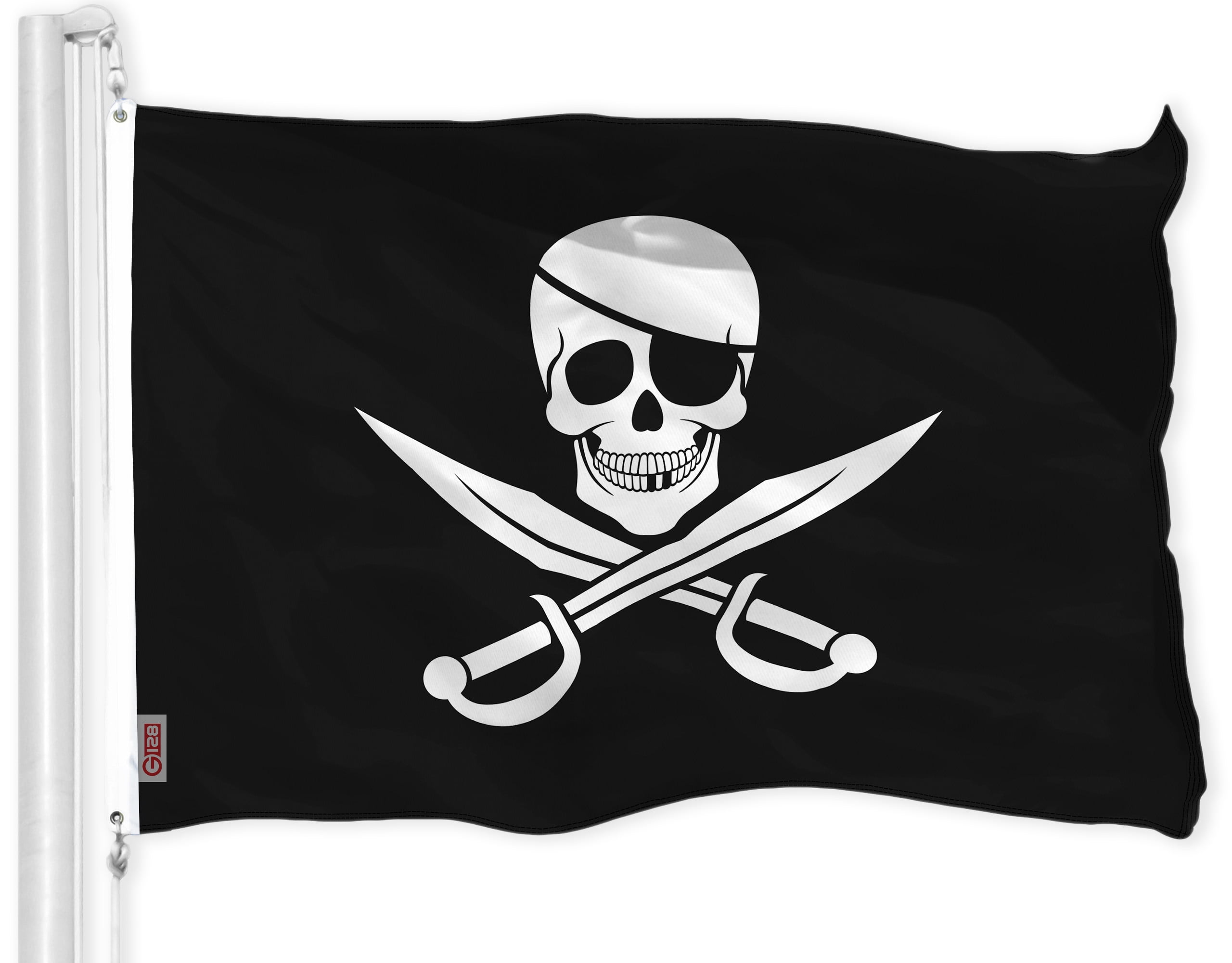 G128 - Jolly Roger Pirate Flag (Swords) 3x5 FT Printed Brass Grommets ...
